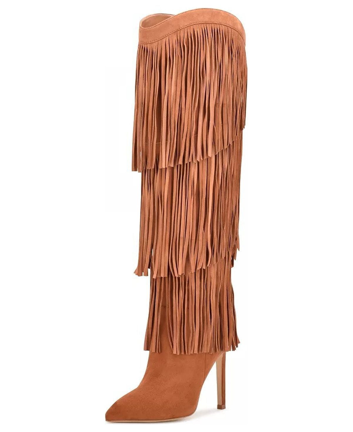 Nine West Tasels Cognac Pointed Toe Stiletto Heel Fringe Western Knee ...