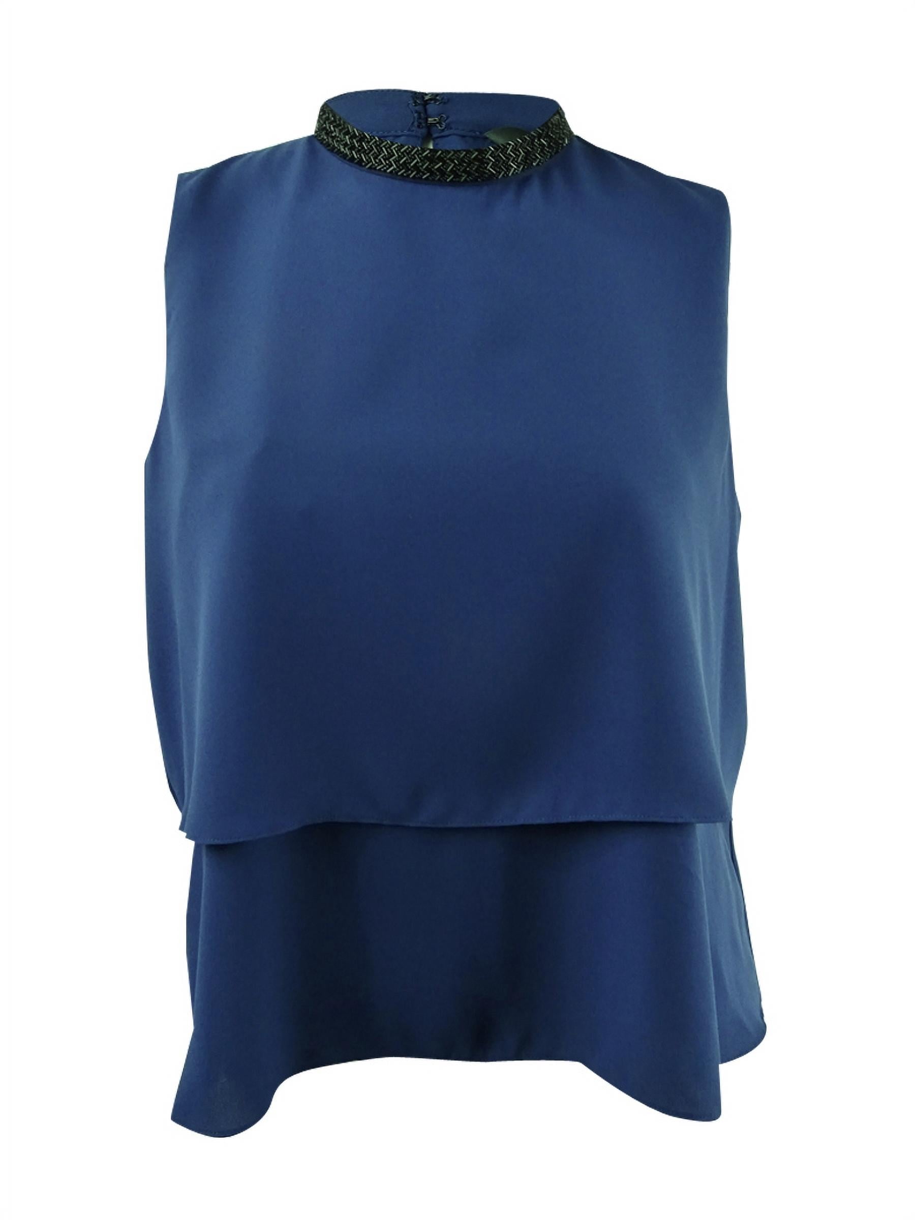 Nine West Women's Jewel-Neck Two-Tier Sleeveless Blouse (L, Night Sky ...