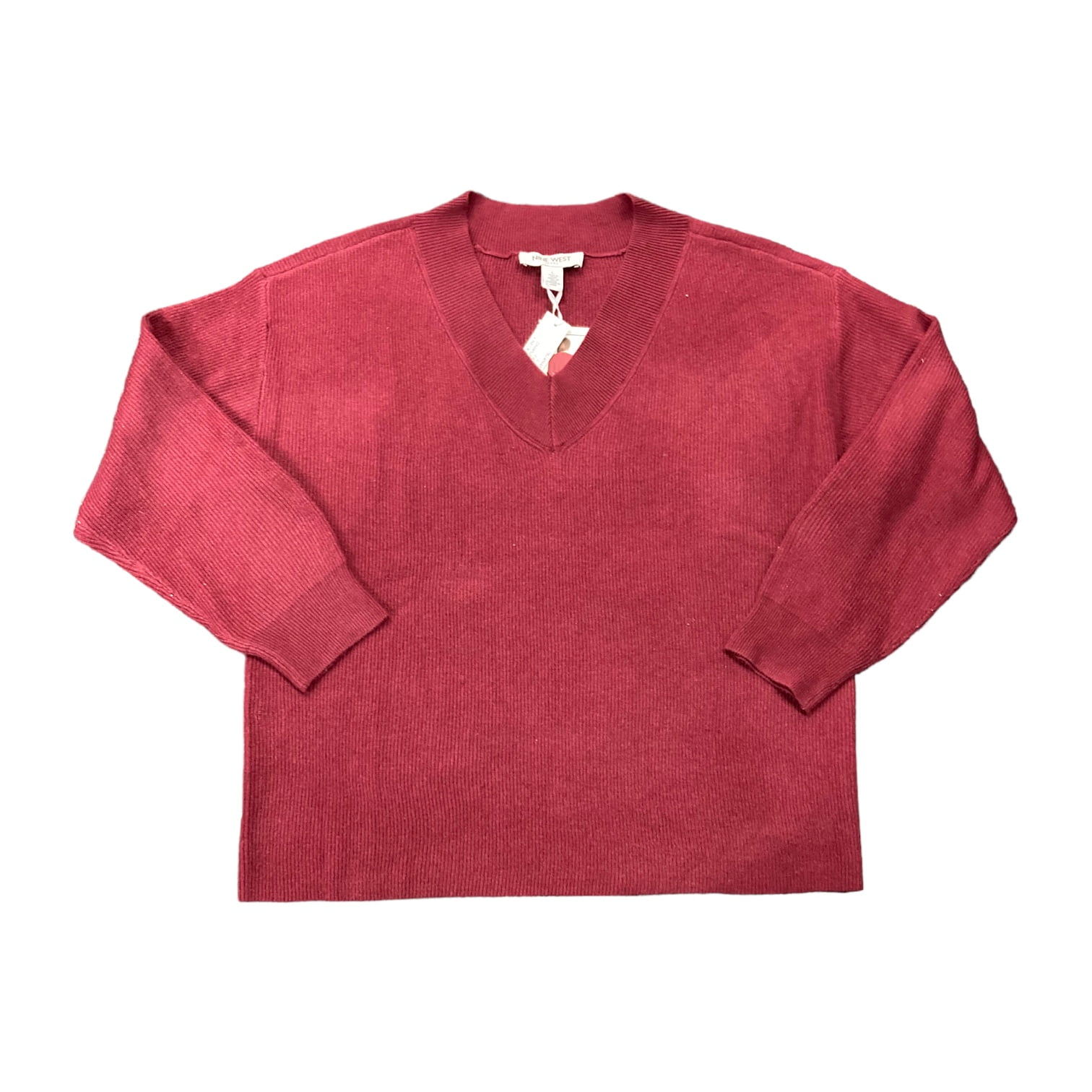 Nine West Women's Long Sleeve V Neck Ribbed Sweater (Fig, L) - Walmart.com