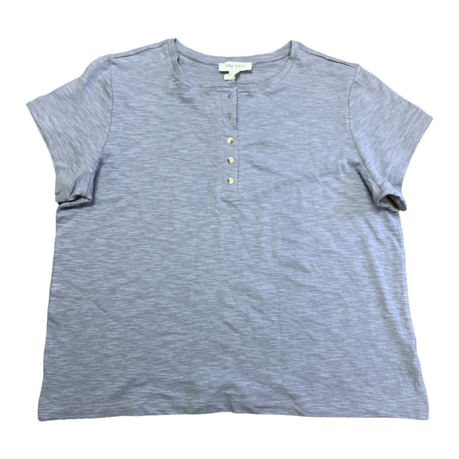 Nine West Women's Short Sleeve Front Button Slub Henley Top (Stonewash ...
