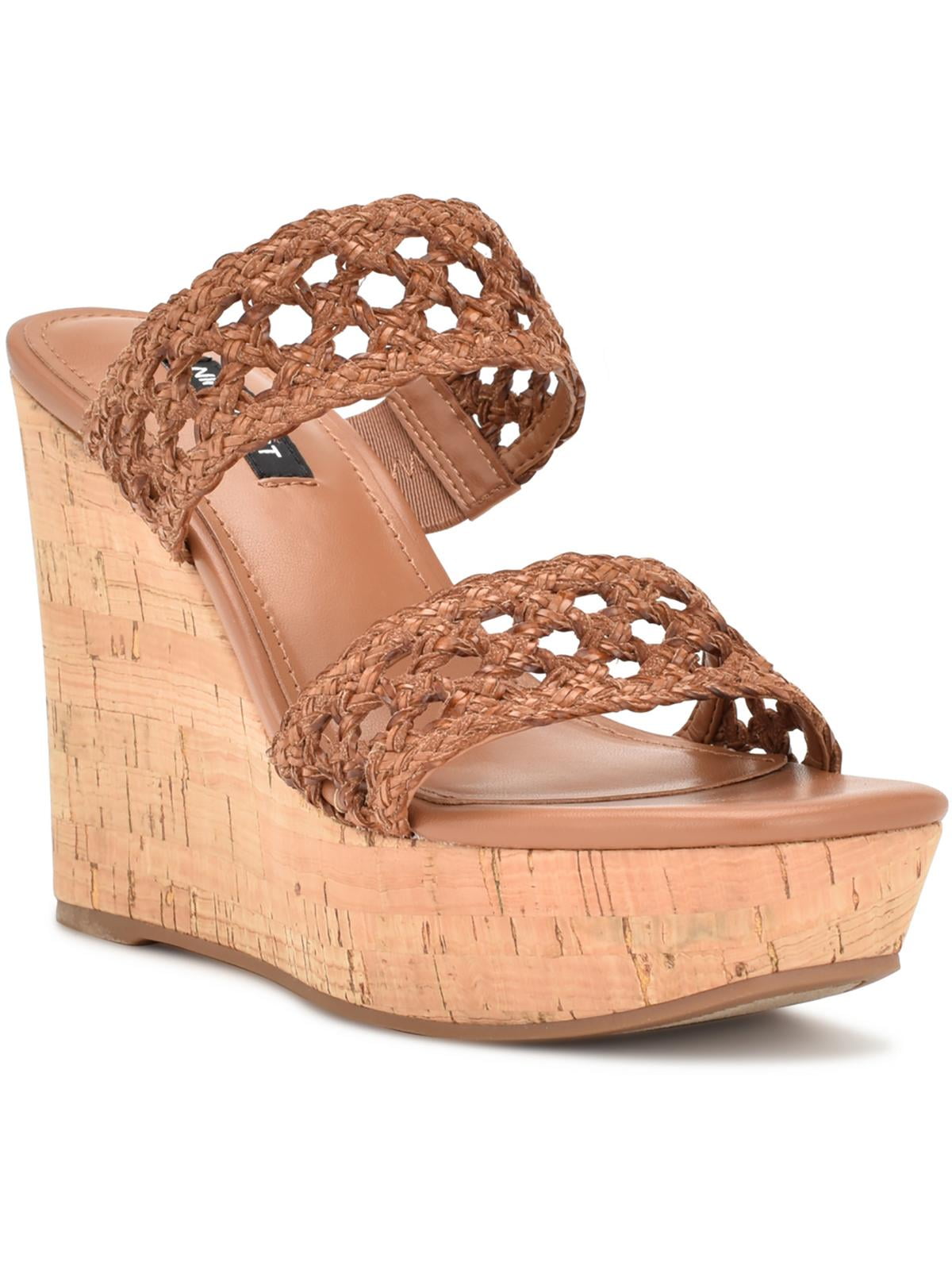 Nine West Womens KALANI2 Cork heel Square toe Wedge Sandals - Walmart.com