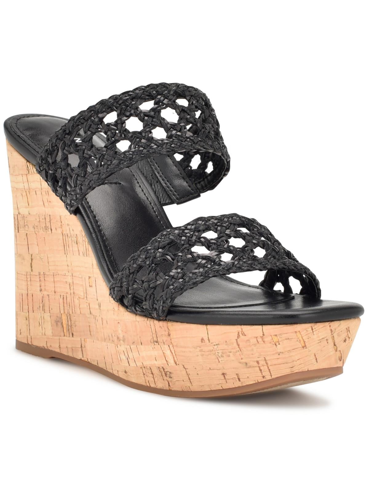 Nine West Womens KALANI2 Cork heel Square toe Wedge Sandals - Walmart.com