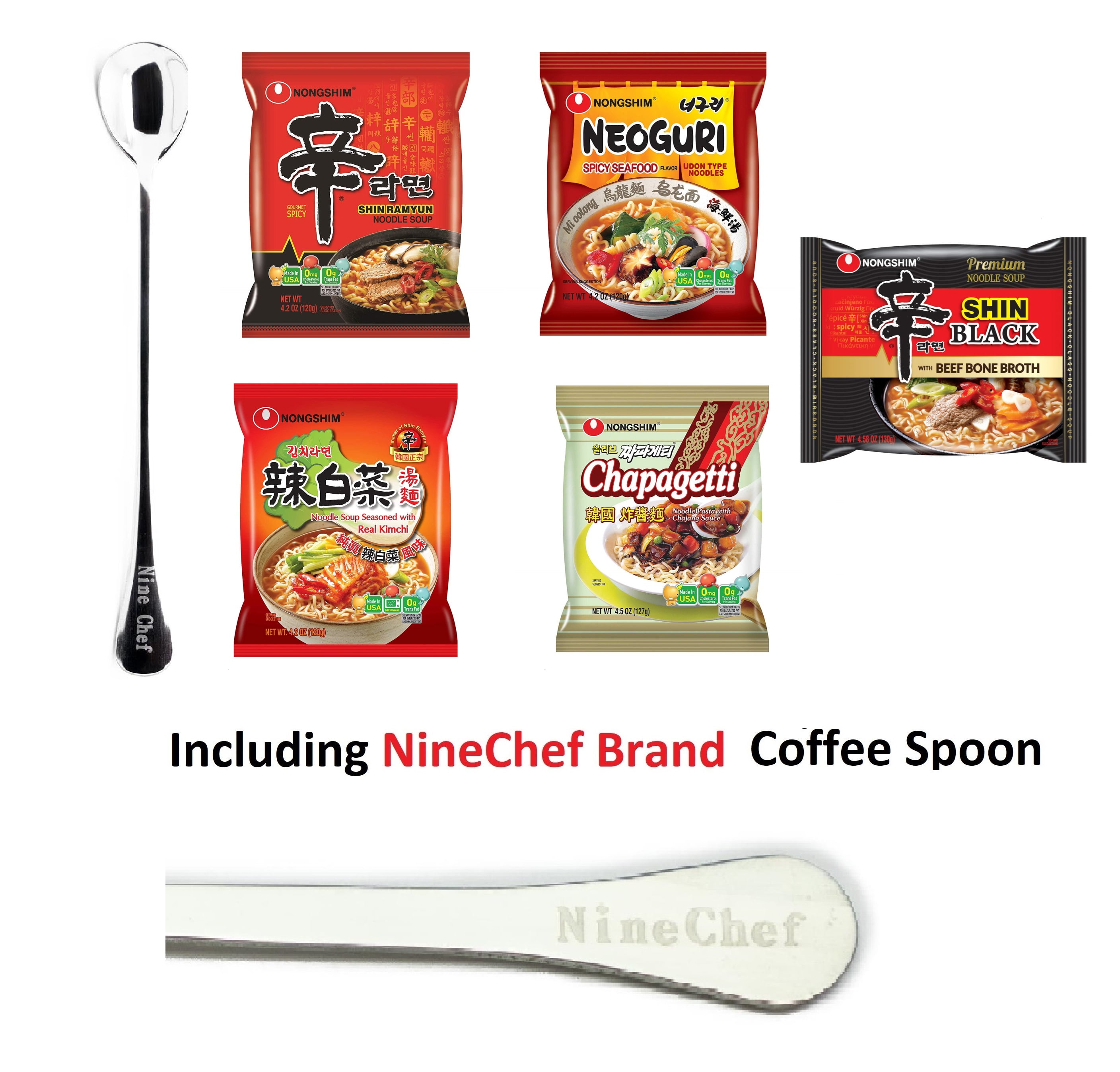 Nongshim Ramen Variety Pack, 5 Flavors, Black, Red, Chapagetti, Neoguri ...