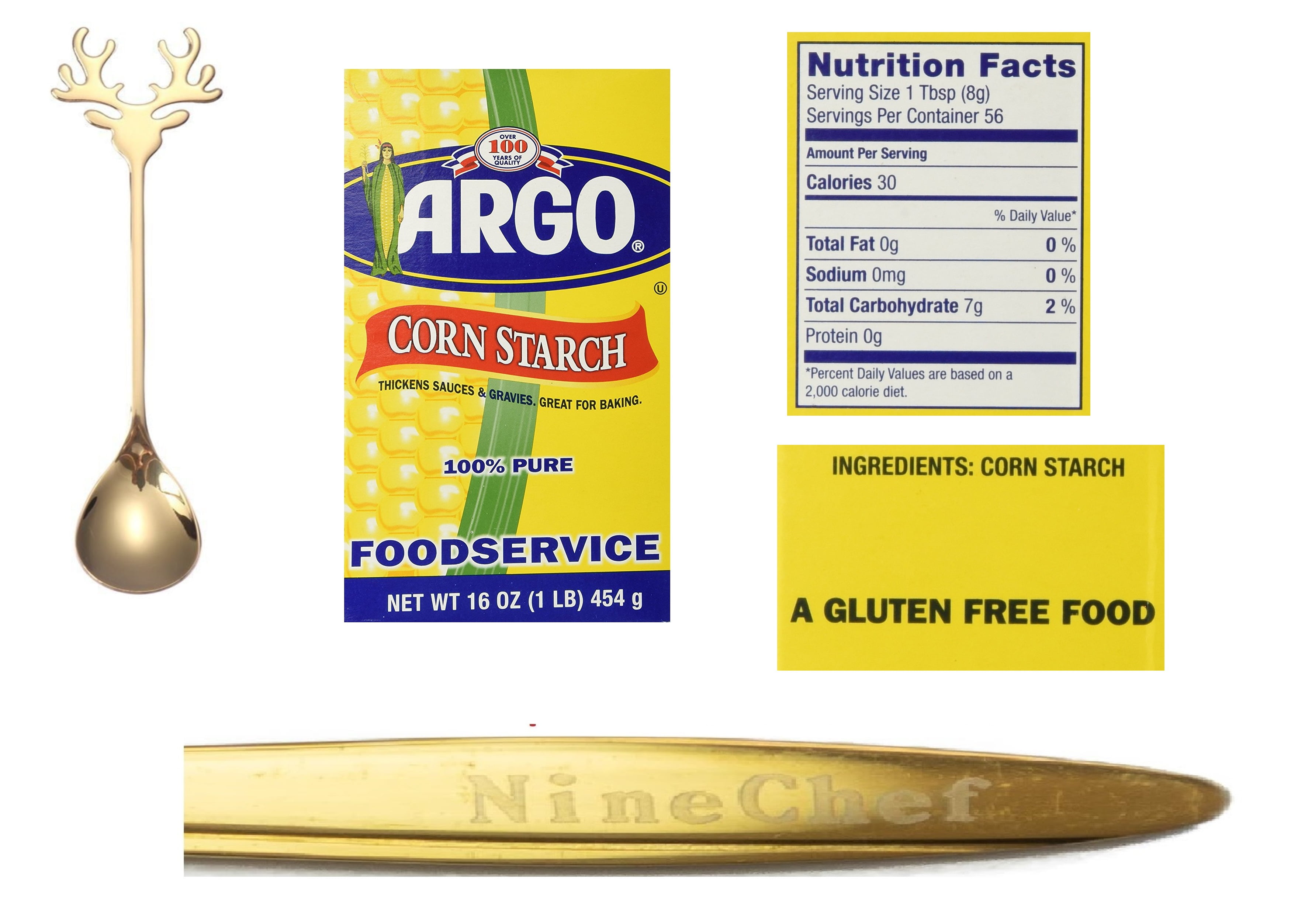 NineChef Bundle - Argo 100% Pure Gluten Free Corn Starch - 16oz with ...