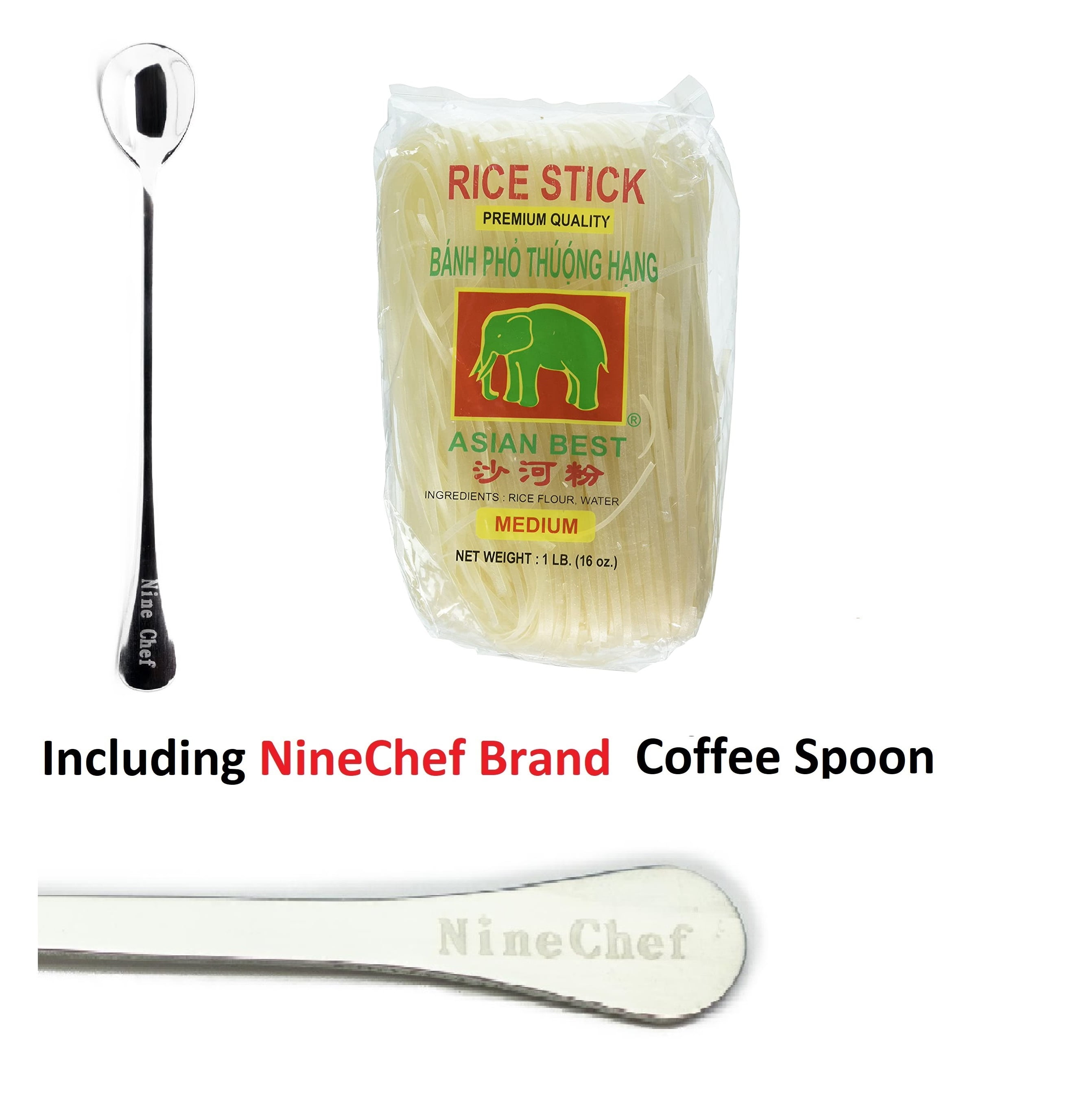 NineChef Bundle - Asian Best Premium Rice Stick Noodle (Medium, 16oz, 1 ...