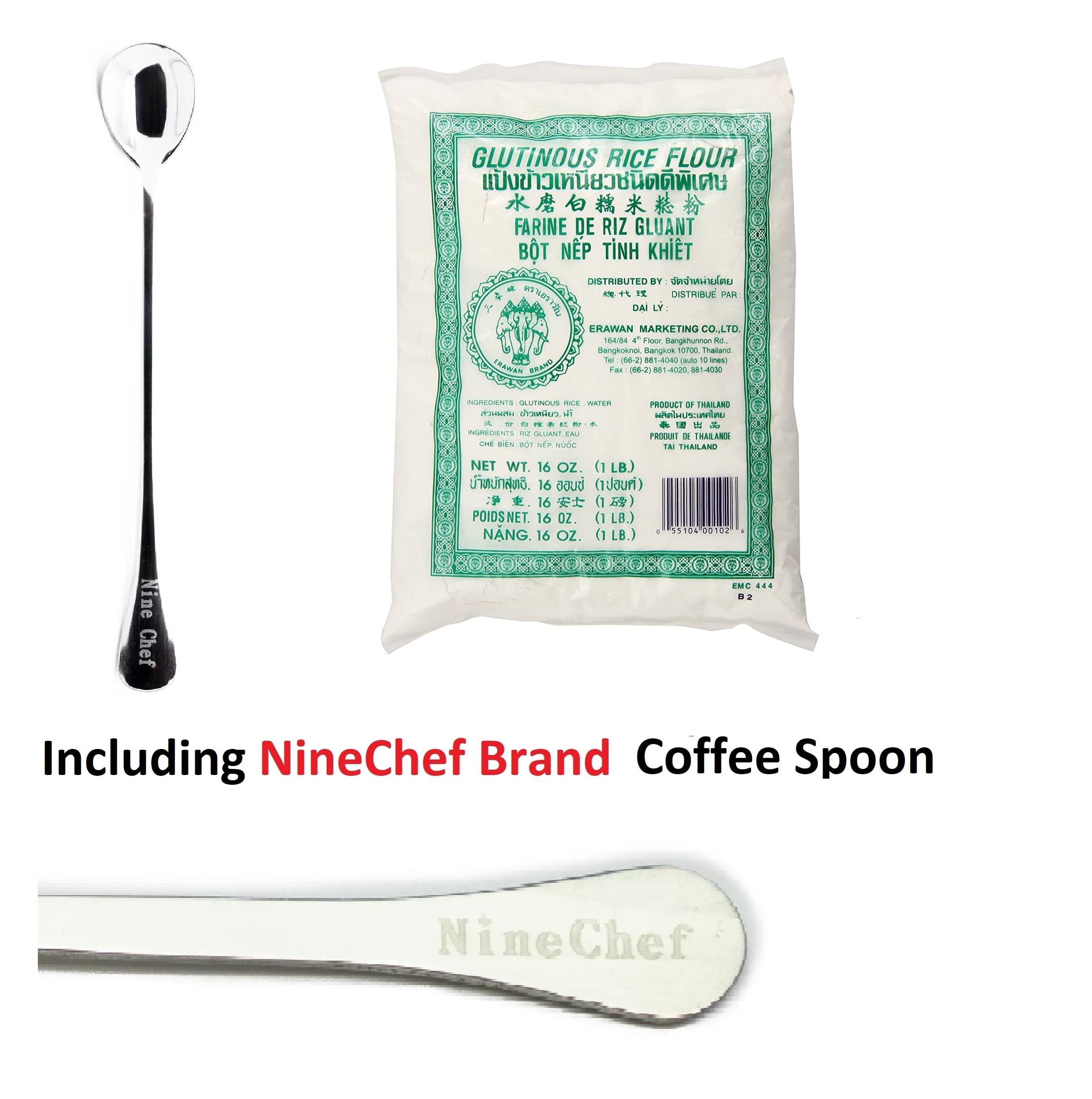 NineChef Thai Sticky Glutinous Rice Flour 16oz Bundle, Erawan THP Green ...