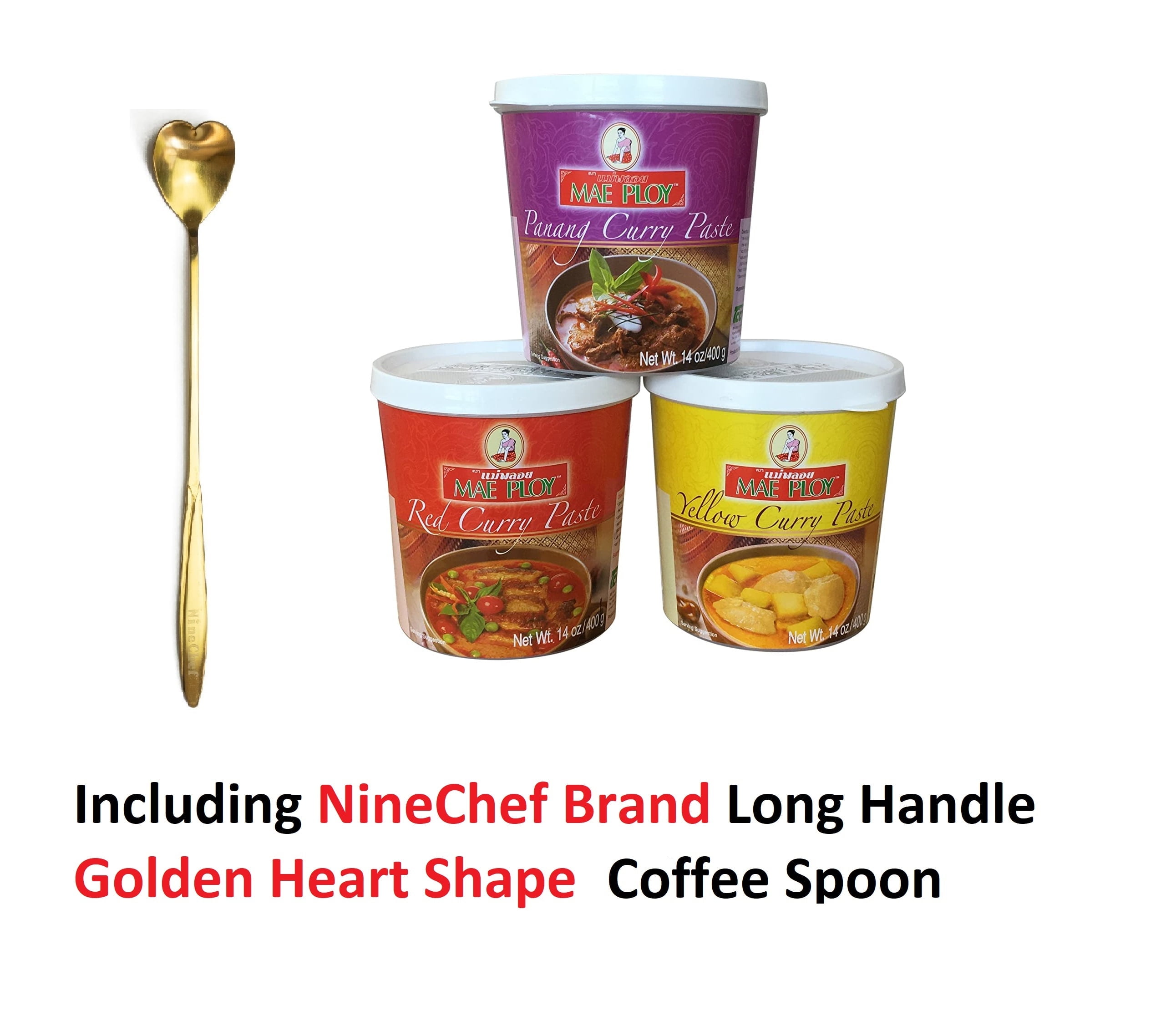 NineChef Bundle - Mae Ploy Thai Curry Red Panang and Yellow Paste Variety Pack 14 oz (Pack of 3 ...