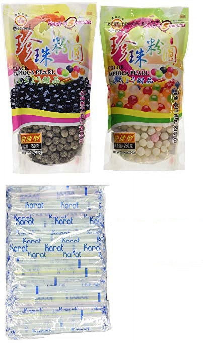 NineChef Bundle - WuFuYuan 2 Packs of Boba Tapioca Pearl Bubble (black + color) With 1 Pack of ...
