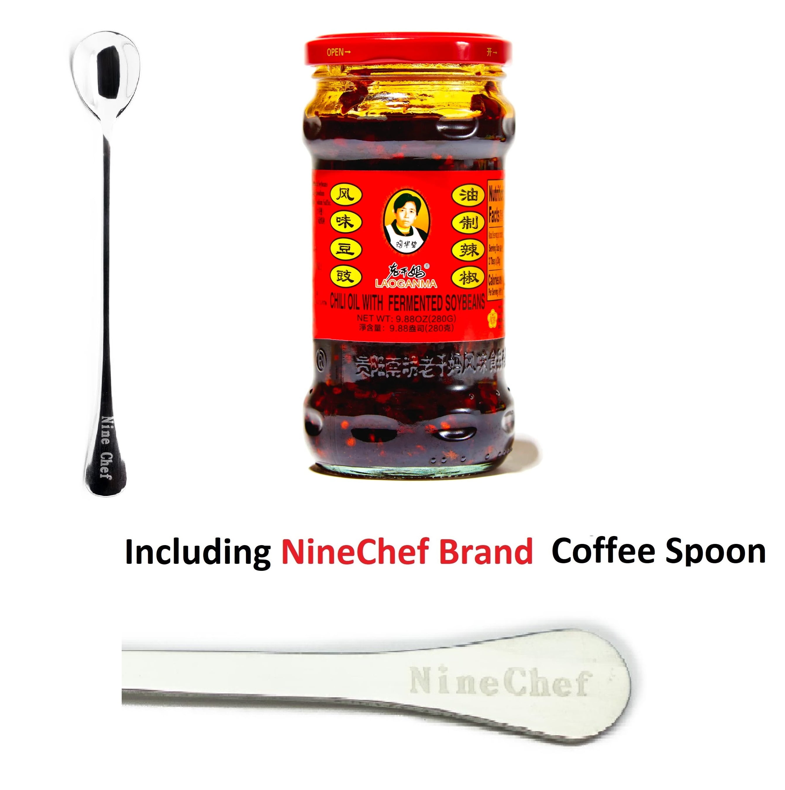 NineChef Set - Lao Gan Ma(Laoganma) Black Bean Chilli Sauce 280g (Pack 1) Plus NineChef Brand ...