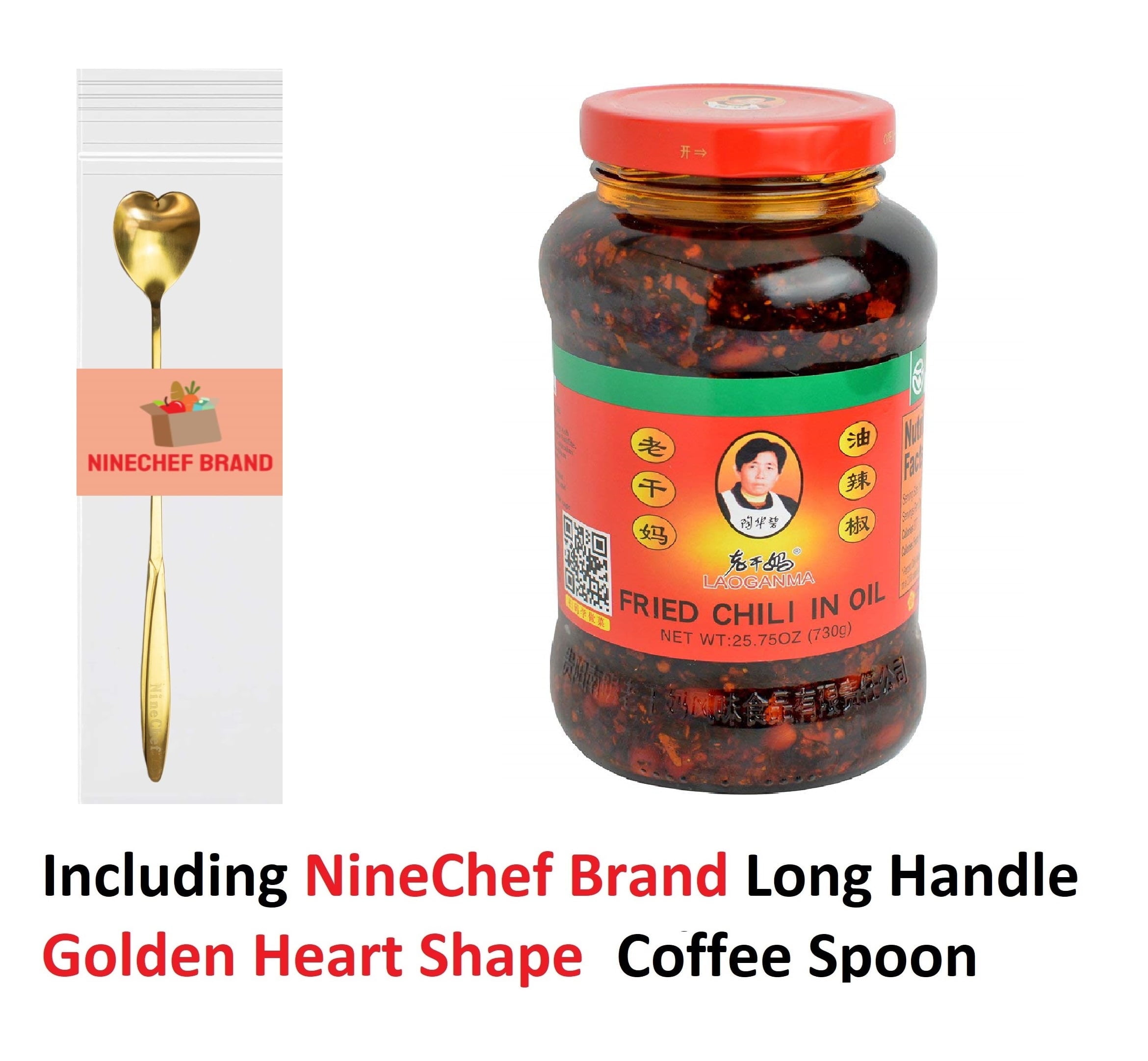 NineChef Set- Lao Gan Ma(Laoganma) Fried Chili in Oil Value Pack - 730g (Pack 2) Plus NineChef ...