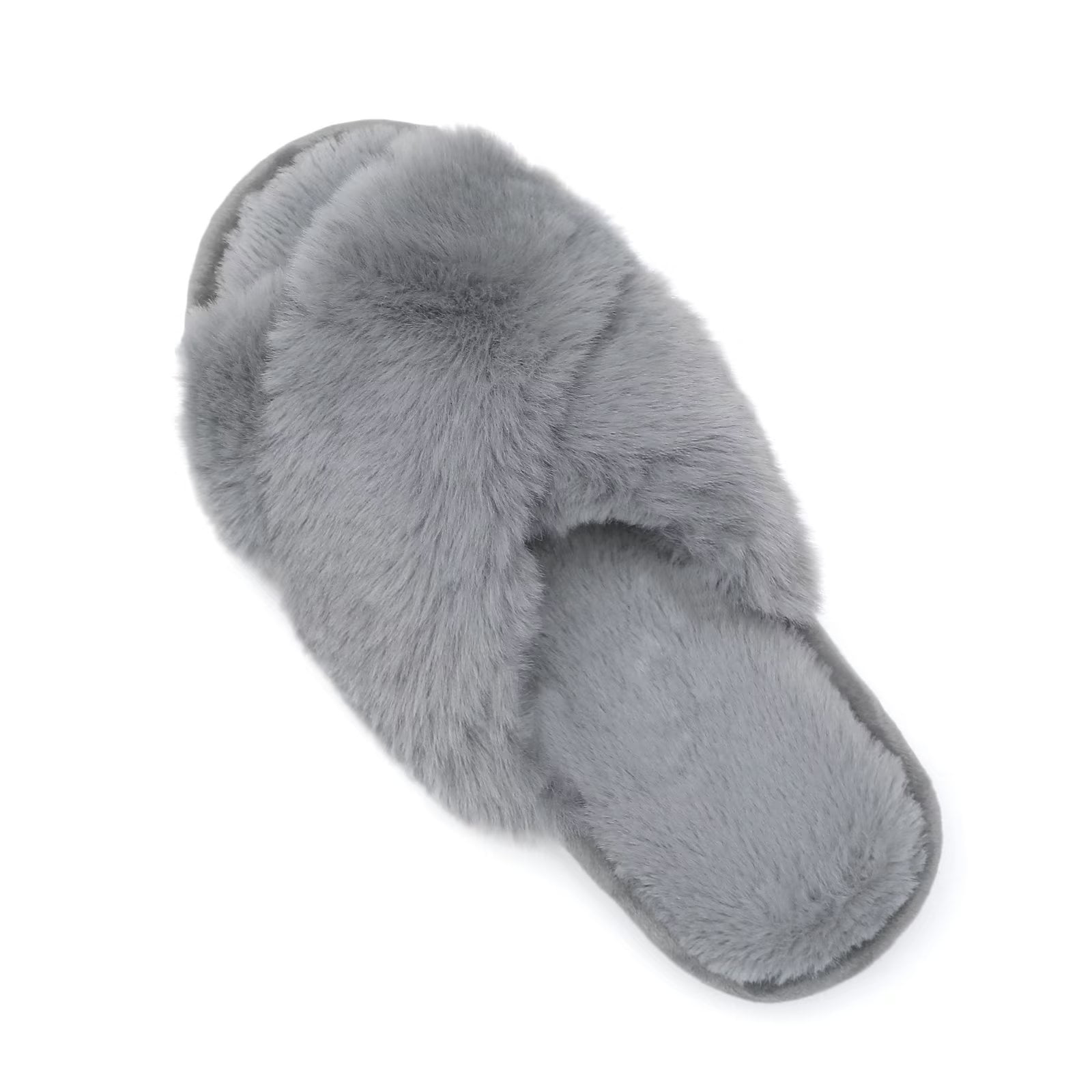 NineCiFun Women's Comfy Grey Fuzzy Slippers, Cross Band, Size 11-12US ...