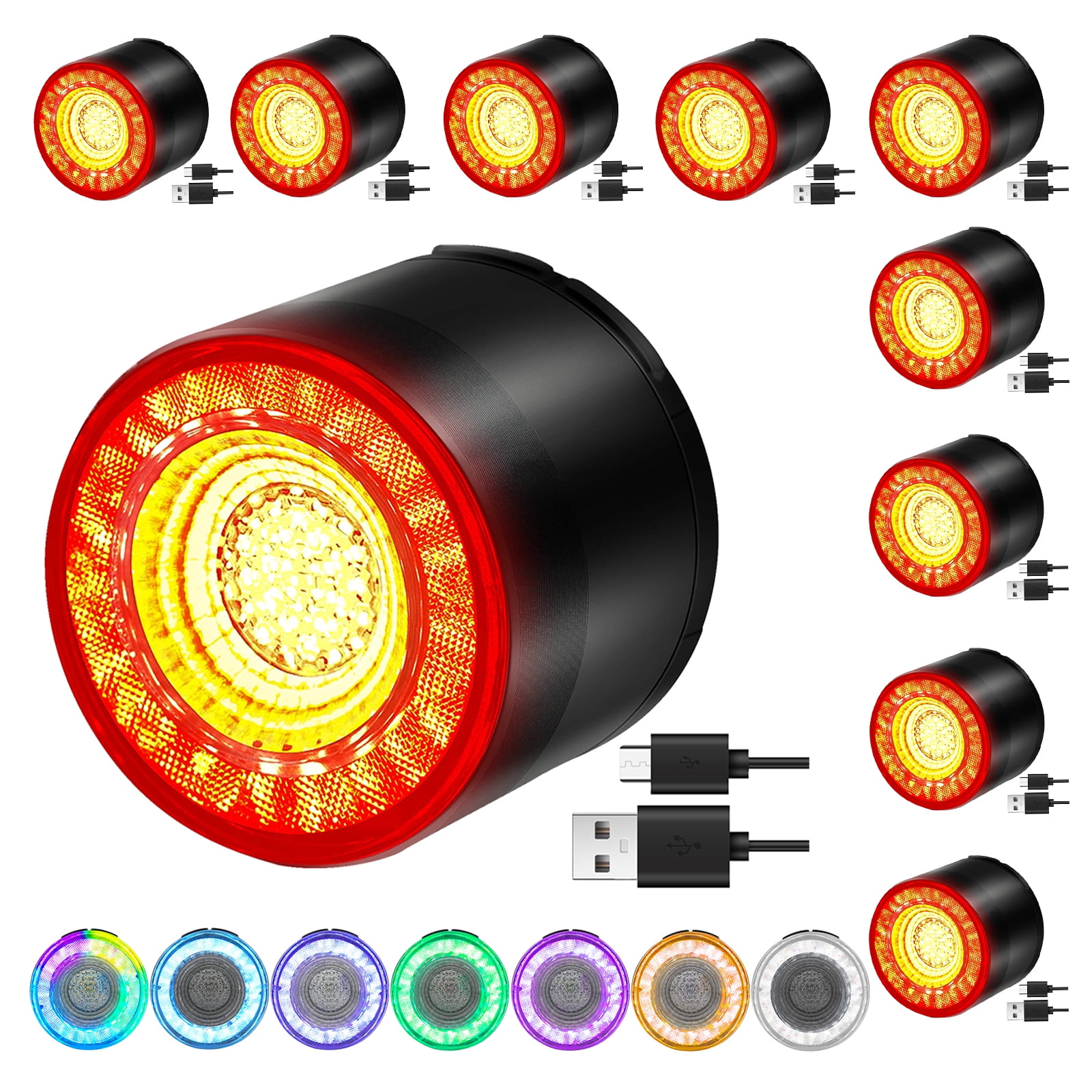 NineLeaf 10PK Smart Bike Tail Light 7Colors 15Light Modes, Brake ...