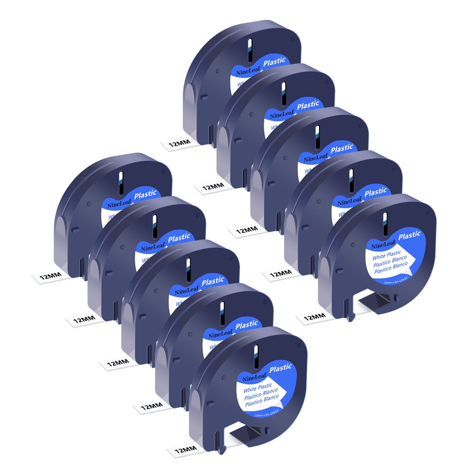 NineLeaf 10PK Compatible for DYMO LetraTag Refills 91331 12mm 1/2'' Black on White Plastic Label ...