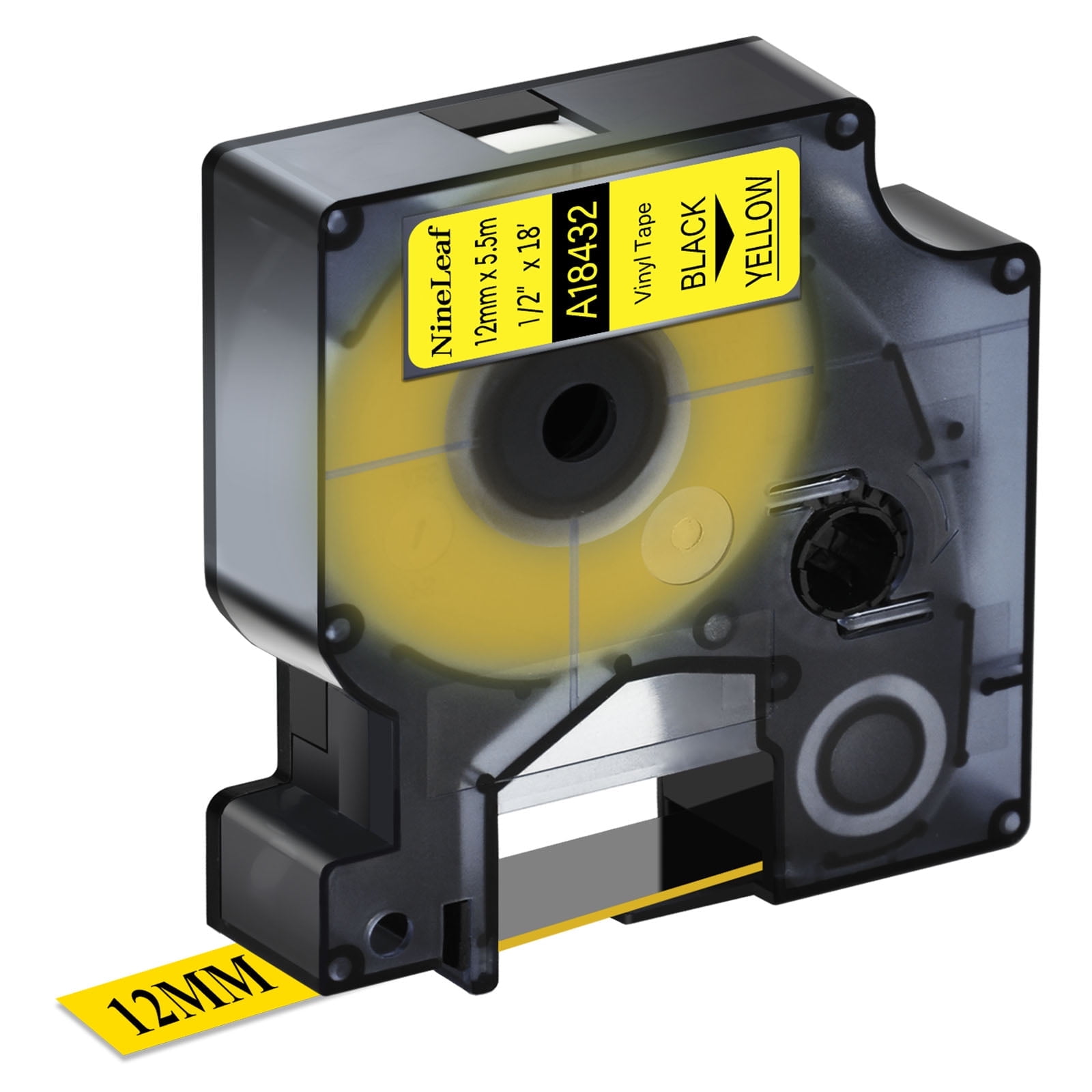 NineLeaf 1PK Compatible for DYMO 18432 1/2" x 18' (12mm x 5.5m) Black ...