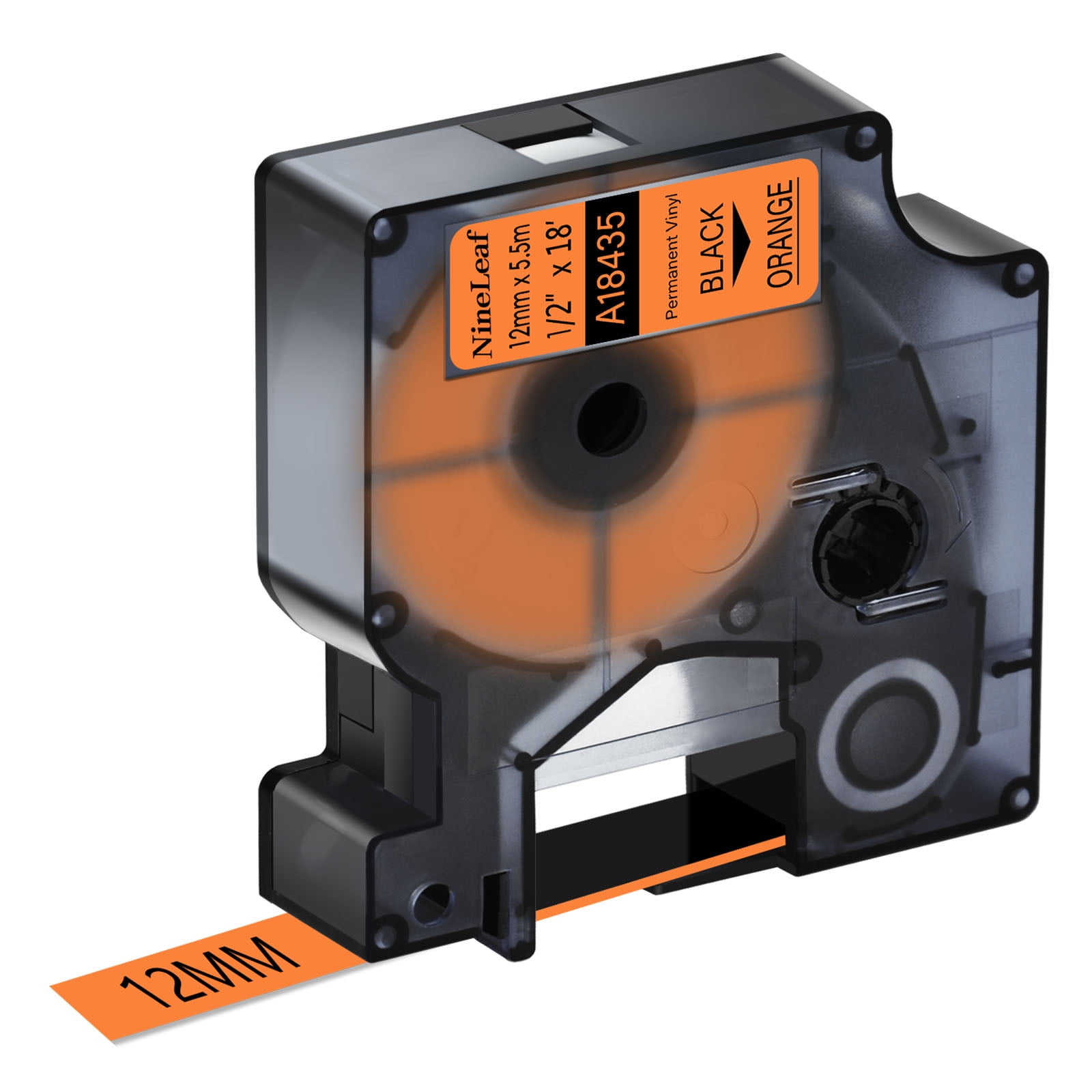 NineLeaf 1PK Compatible for DYMO 18435 1/2" x 18' (12mm x 5.5m) Black ...