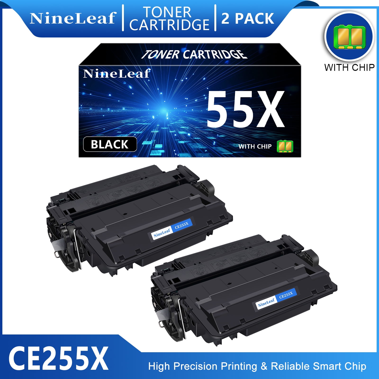 NineLeaf 2-Pack 55X CE255X Compatible Toner Cartridge Replacement for ...