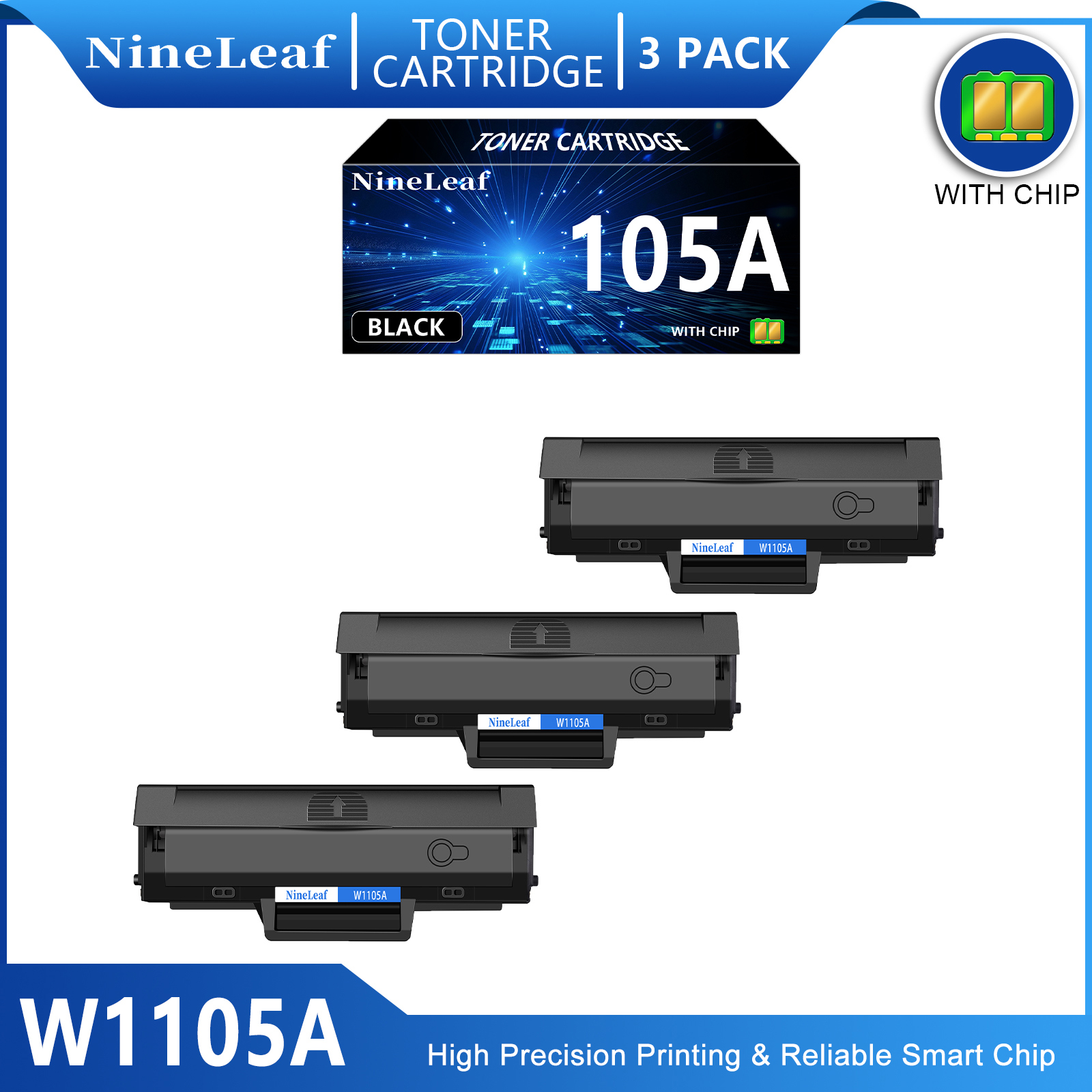 NineLeaf 3-Pack 105A W1105A Compatible Toner Cartridge Replacement for ...