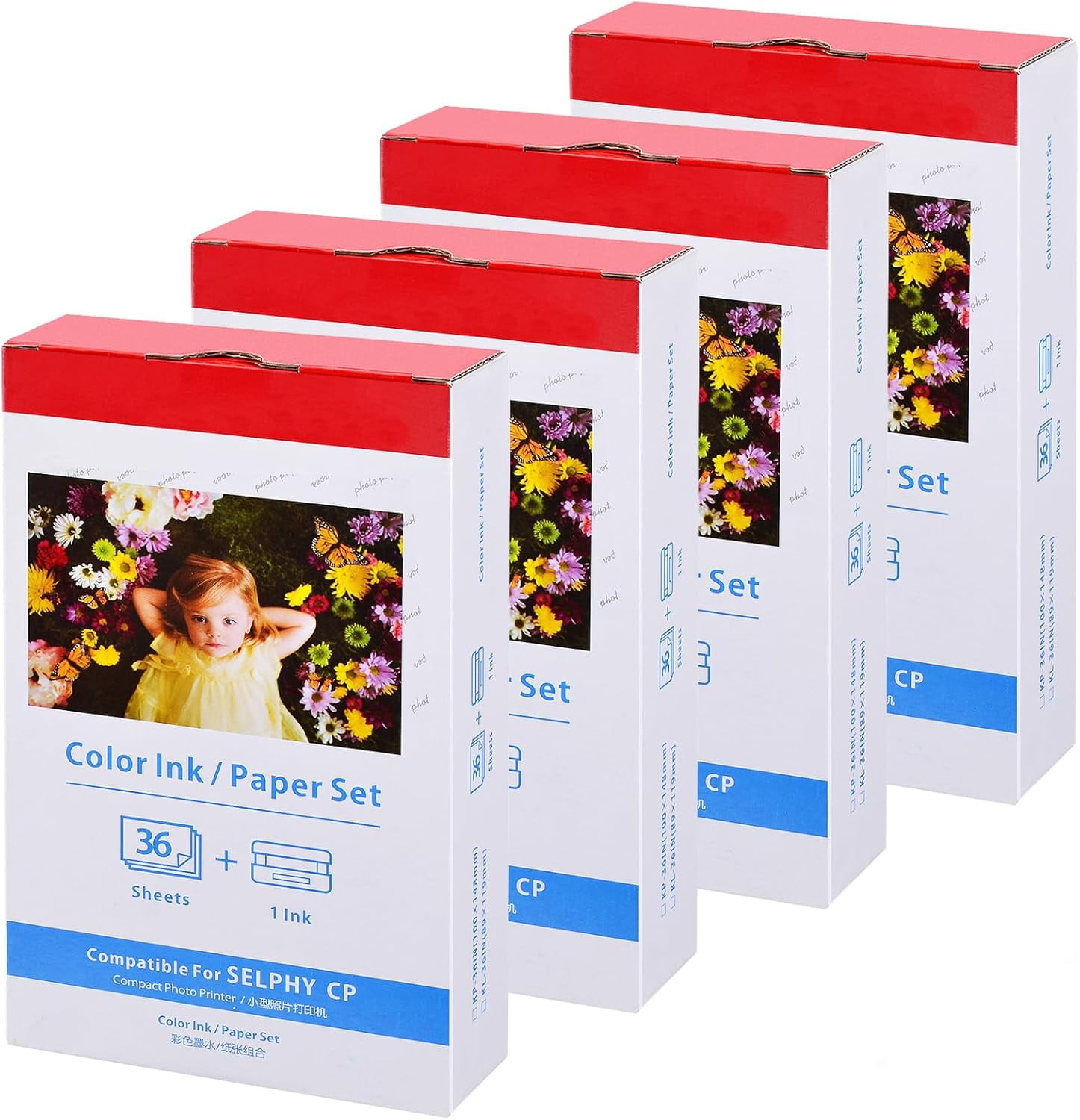 NineLeaf 4 Box Compatible for Canon KP-36IN Color Ink/Paper Set 4 Color Ink Cassette and 144 ...