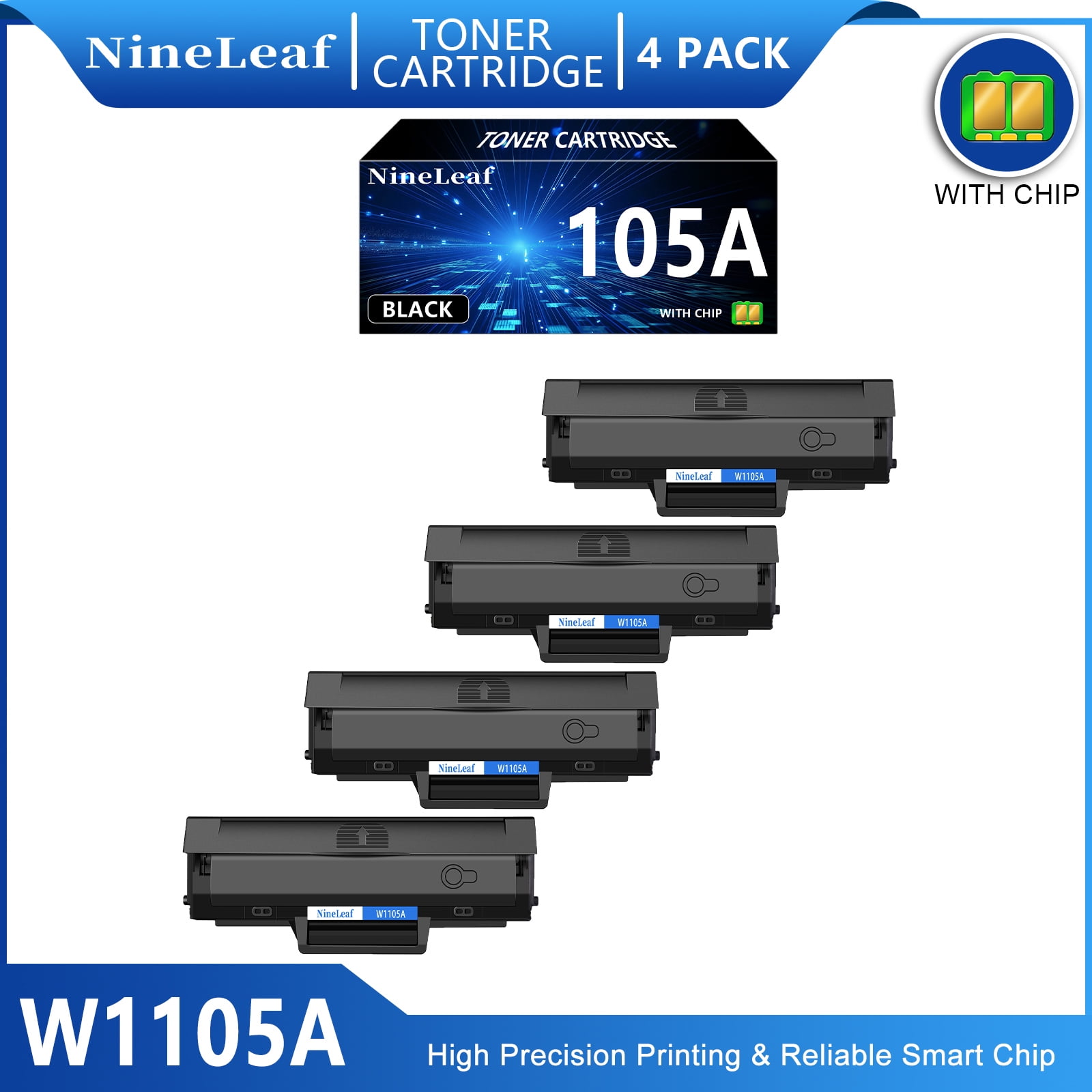 NineLeaf 4-Pack 105A W1105A Compatible Toner Cartridge Replacement for ...