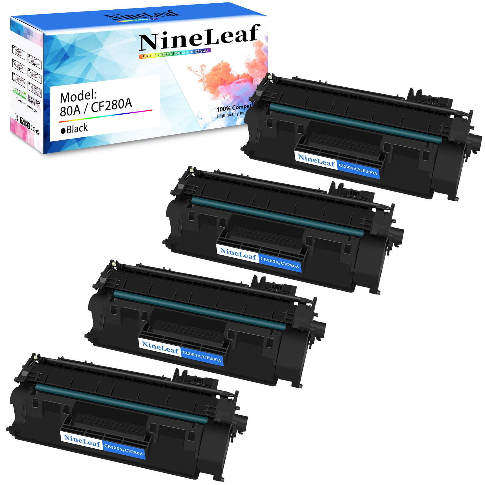 NineLeaf 4-Pack 80A Compatible Toner Cartridge Replacement for HP 80A ...
