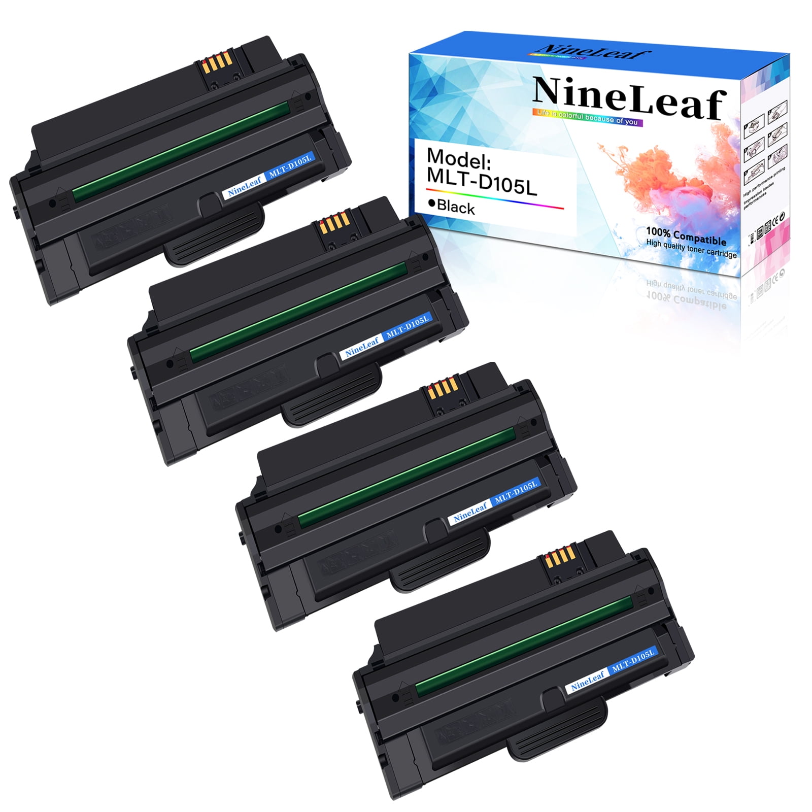 NineLeaf 4 Pack Black High Yield Compatible Toner Cartridge Replacement for Samsung D105L MLT ...