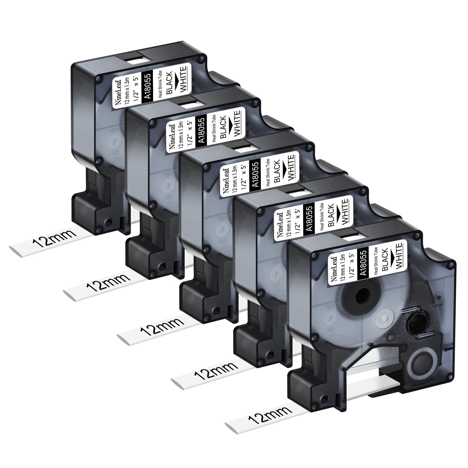 NineLeaf 5 Pack Compatible for DYMO 18055 Industrial Rhino Heat Shrink Tube White 12mm 1/2 ...