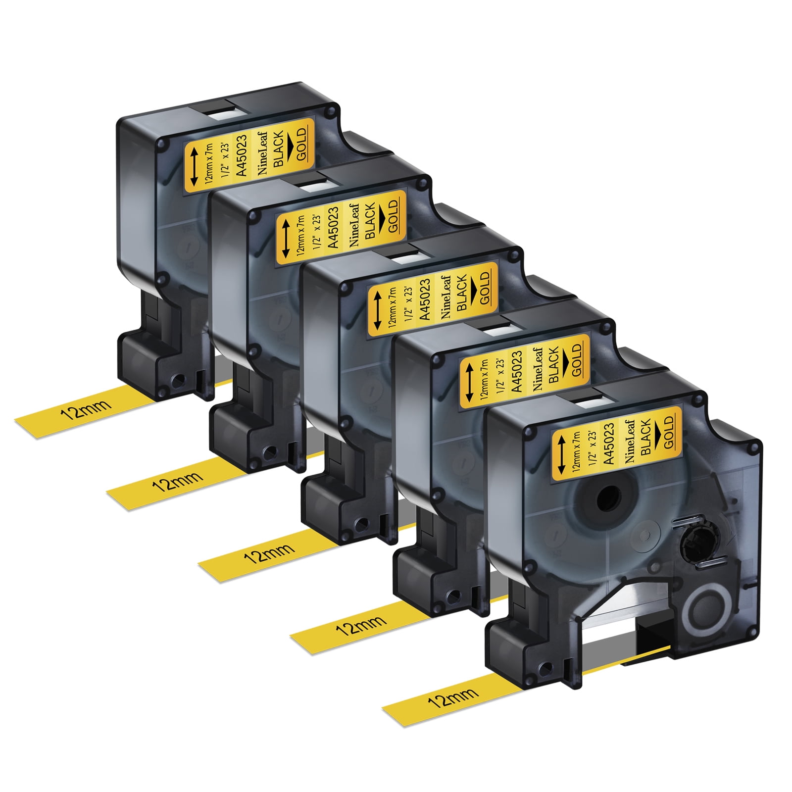 NineLeaf 5PK Compatible for DYMO D1 45023 1/2" x 23' (12mm x 7m) Black ...