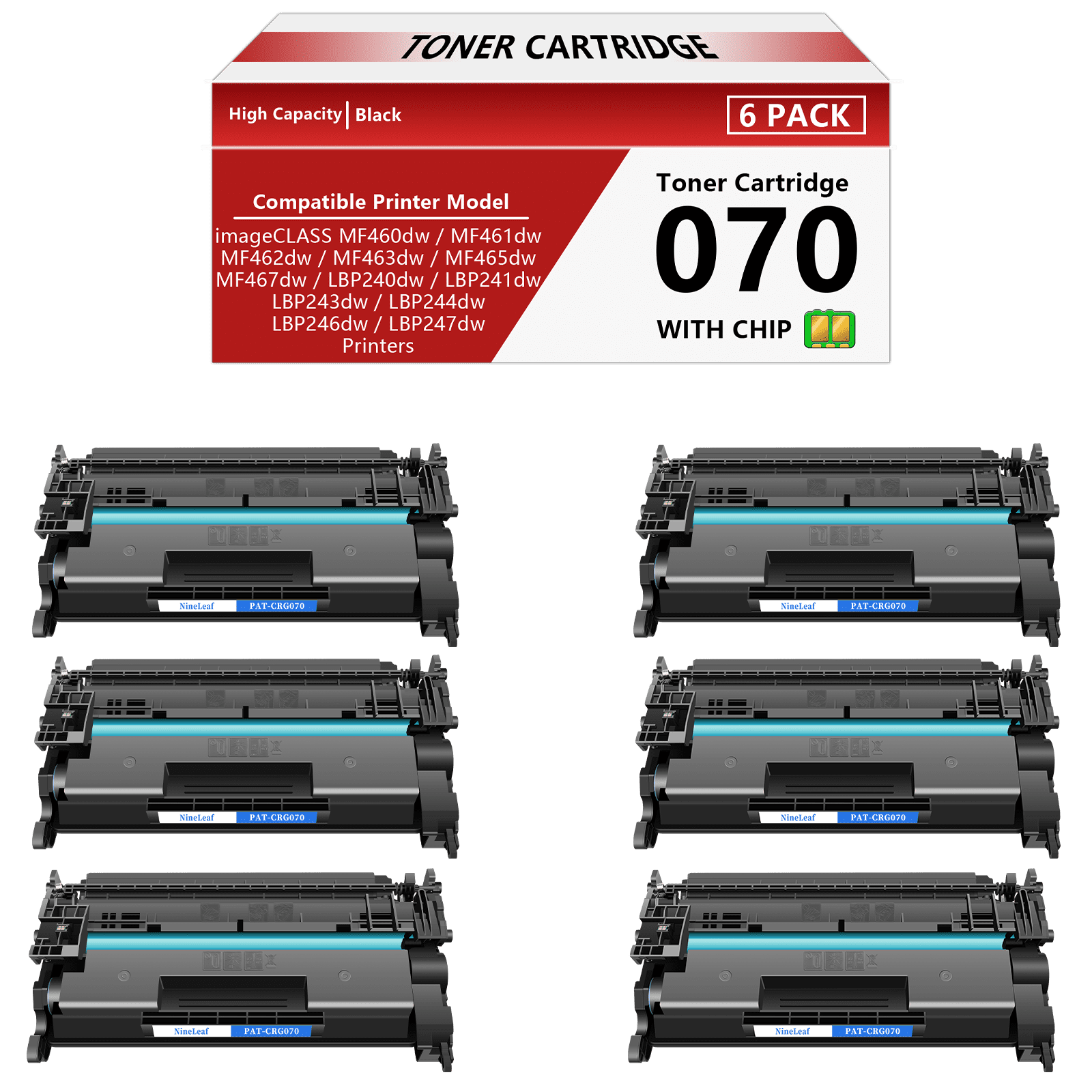 NineLeaf 6-Pack 070 CRG070 Compatible Toner Cartridge Replacement for ...