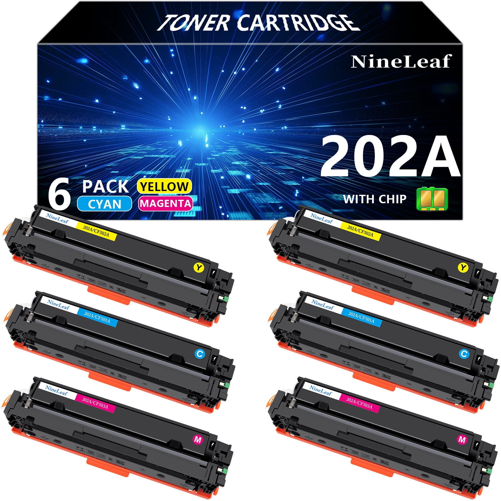 NineLeaf 6 Pack 202A Toner Cartridge Compatible for HP 202A CF500A ...