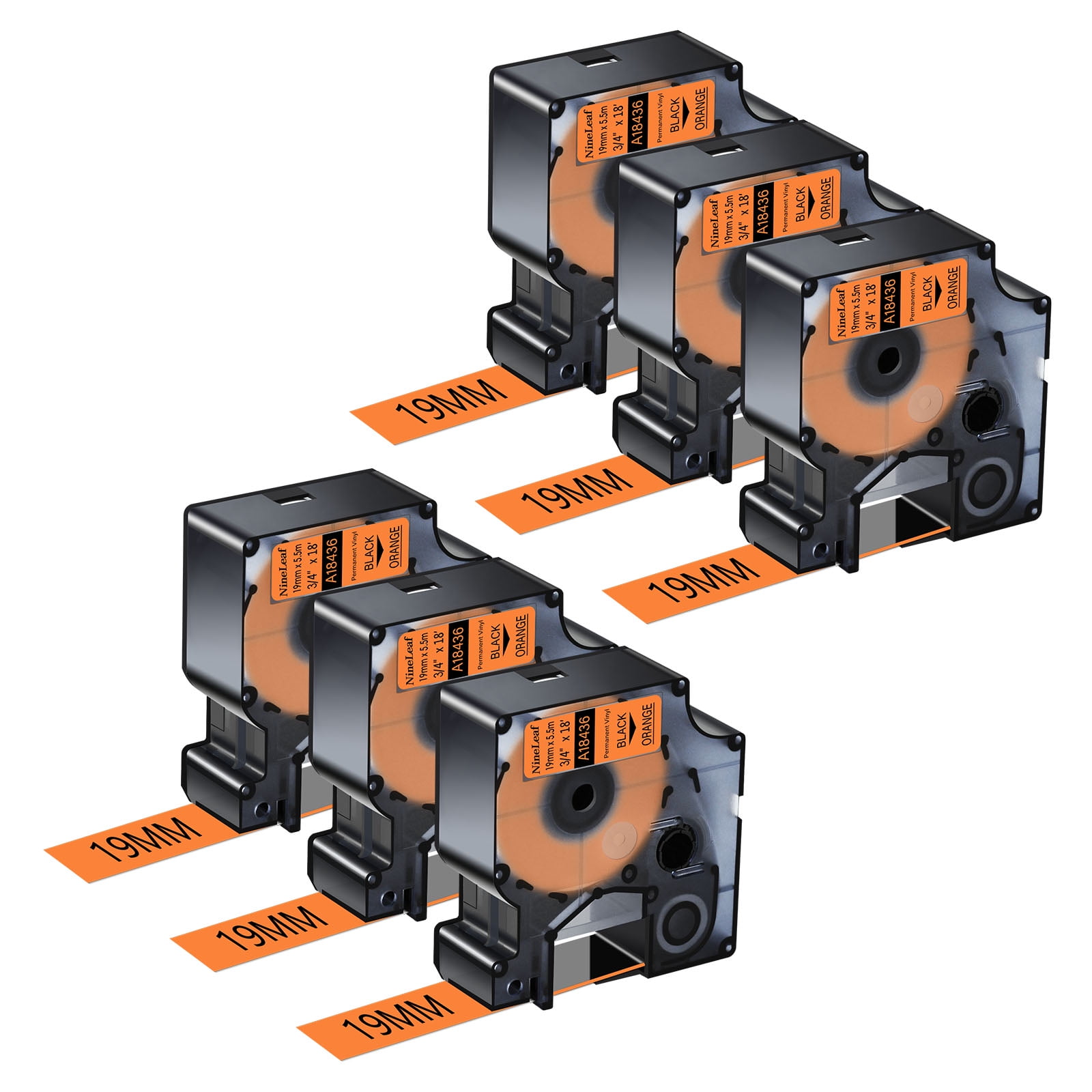 NineLeaf 6PK Compatible for DYMO 18436 3/4" x 18' (19mm x 5.5m) Black ...