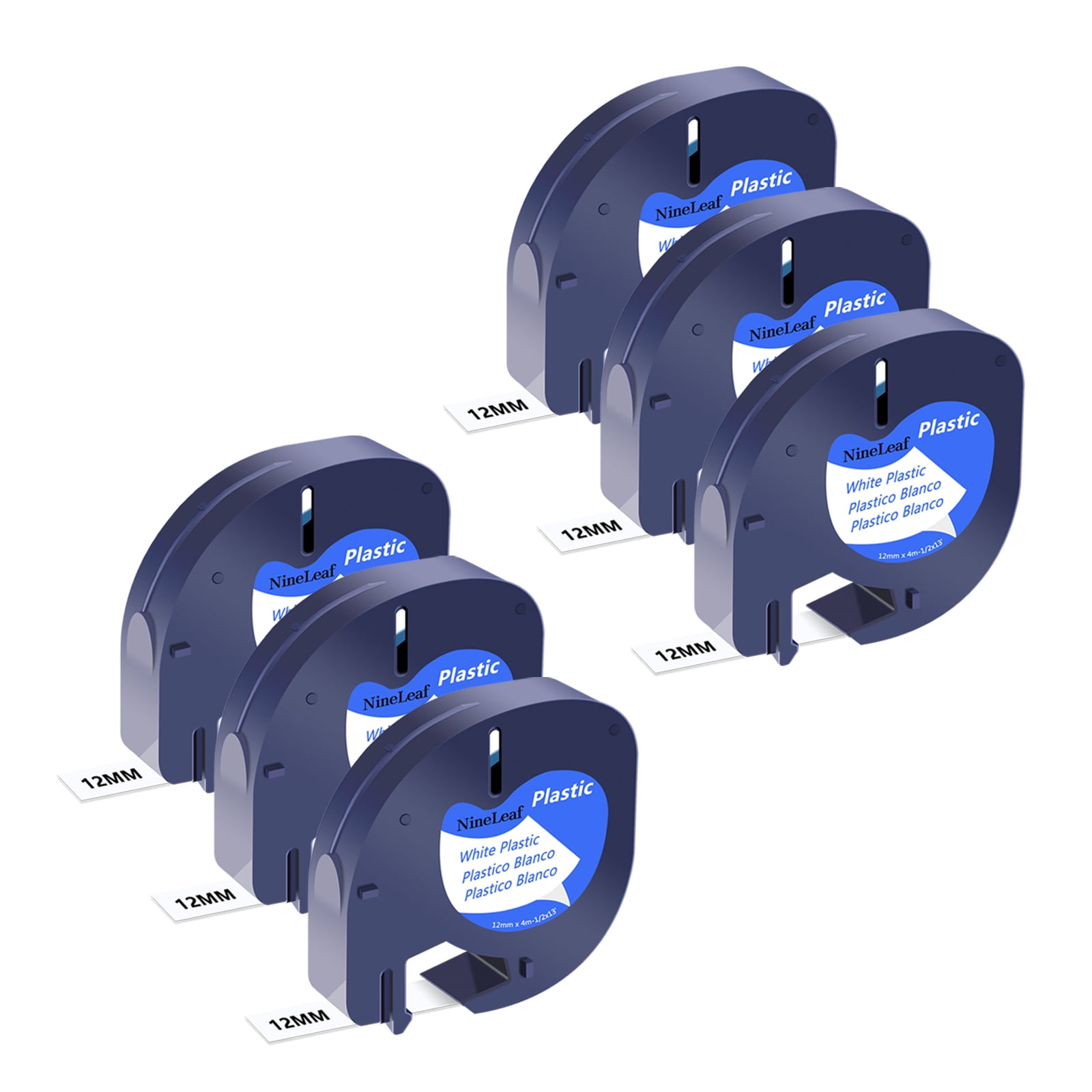 NineLeaf 6PK Compatible for DYMO LetraTag Refills 91331 12mm 1/2'' Black on White Plastic Label ...