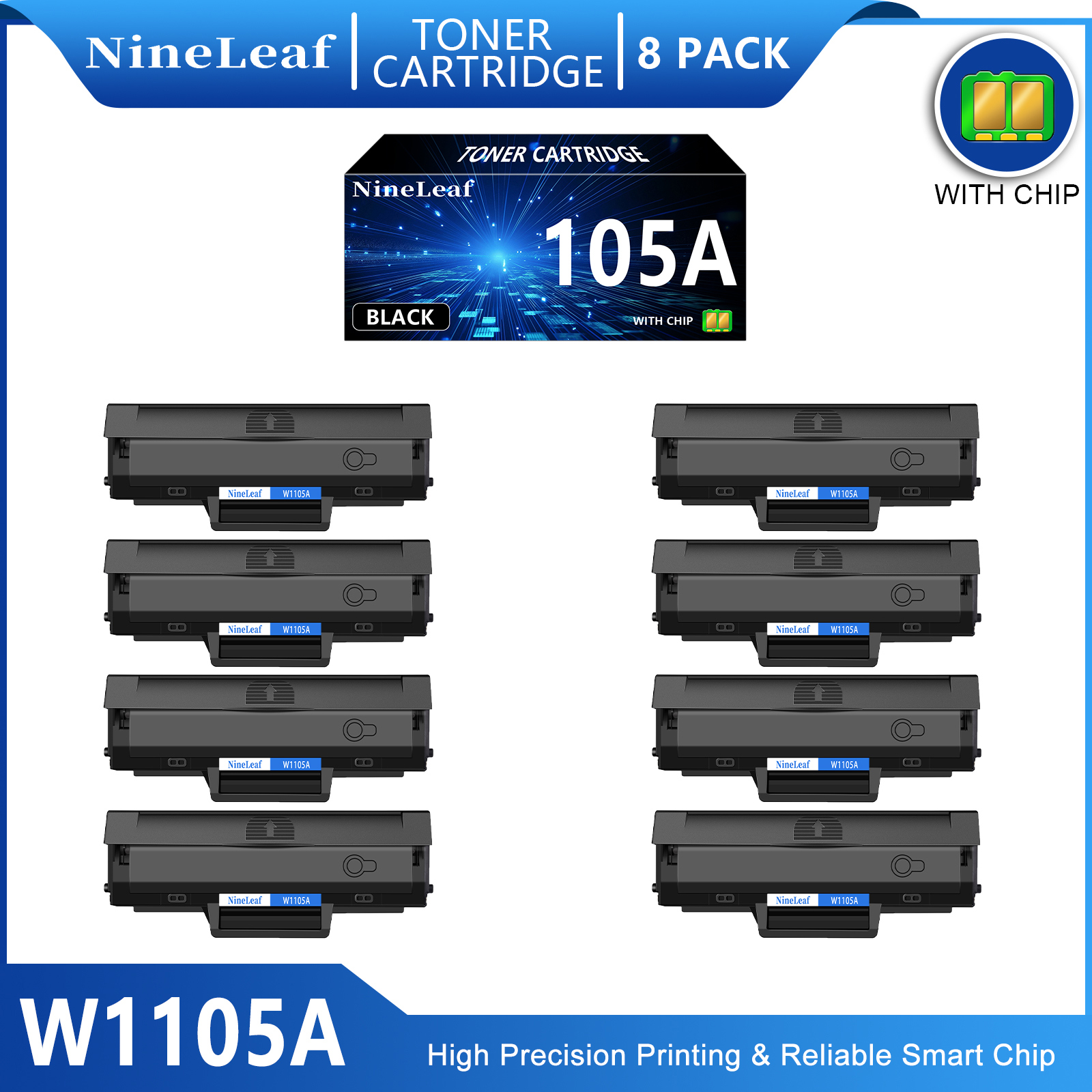NineLeaf 8-Pack 105A W1105A Compatible Toner Cartridge Replacement for ...