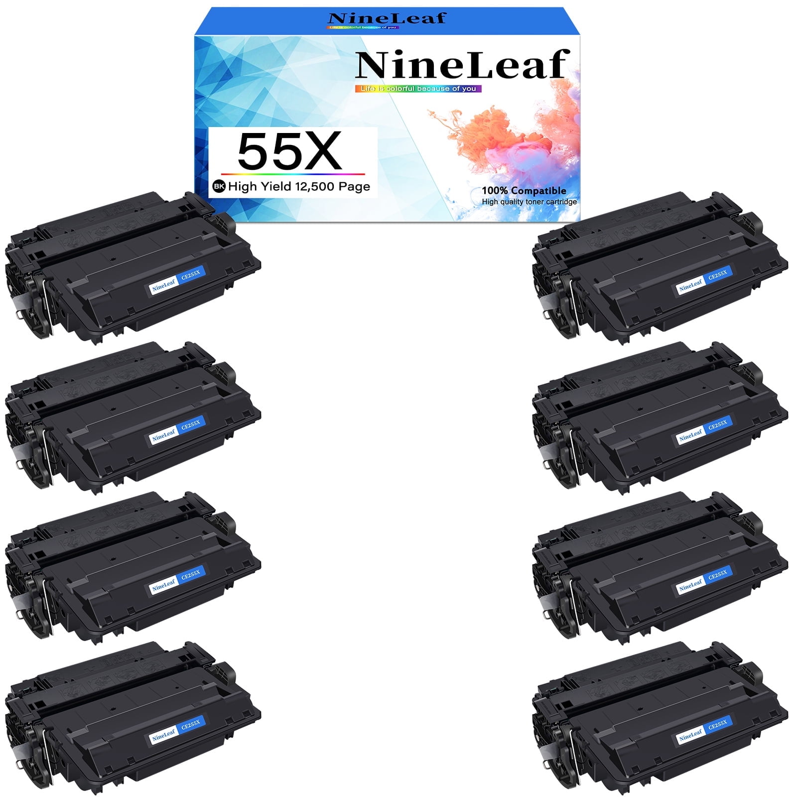NineLeaf 8-Pack 55X CE255X Compatible Toner Cartridge Replacement for ...