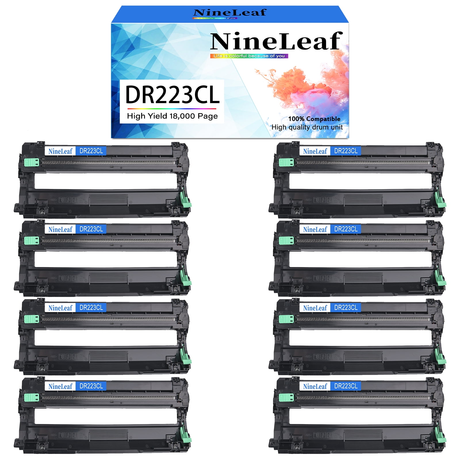 NineLeaf 8 Pack DR223CL (C/Y/M/K) Drum Unit Compatible for Brother DR223 DR-223 Work with HL ...
