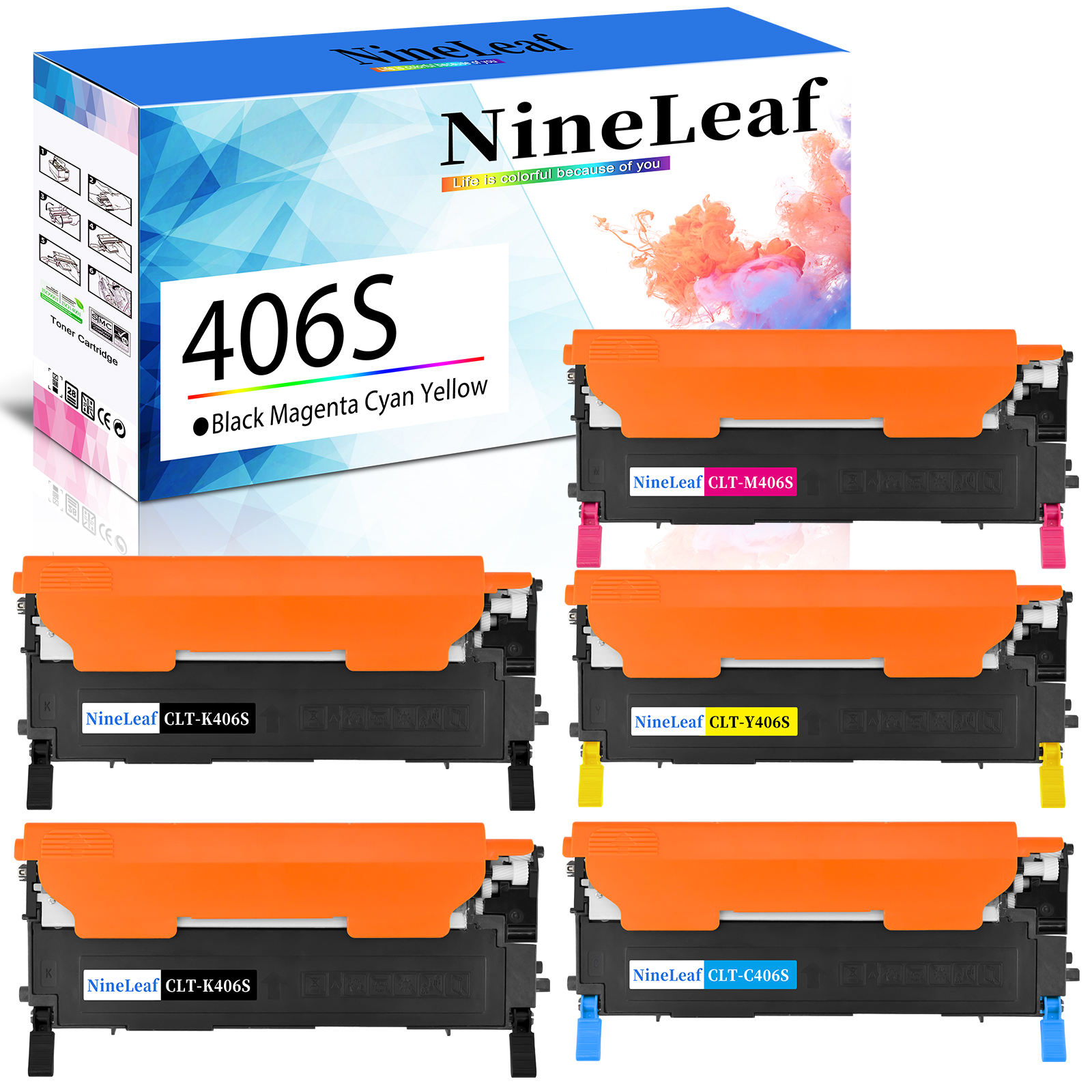 NineLeaf Compatible Toner Cartridge Replacement for Samsung 406S CLT-406S CLT406S Work on CLP ...
