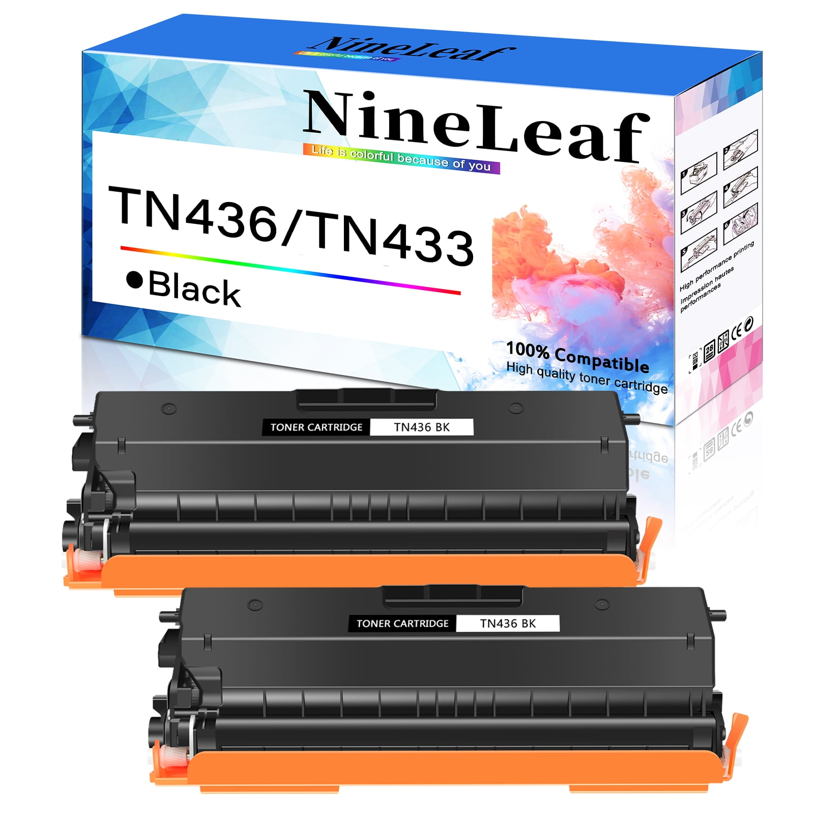 NineLeaf TN436 Black 2 Pack Compatible Toner Cartridge Replacement for ...
