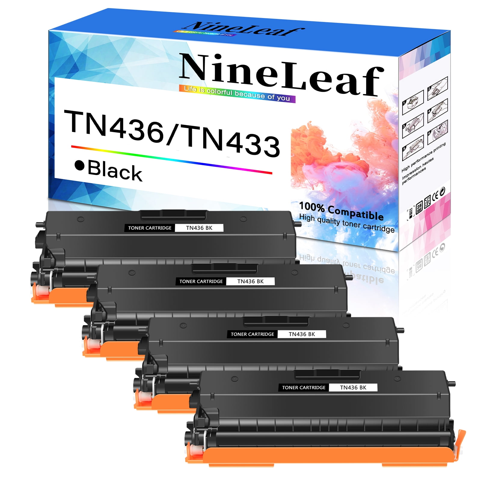 NineLeaf TN436 Black 4 Pack Compatible Toner Cartridge Replacement for ...