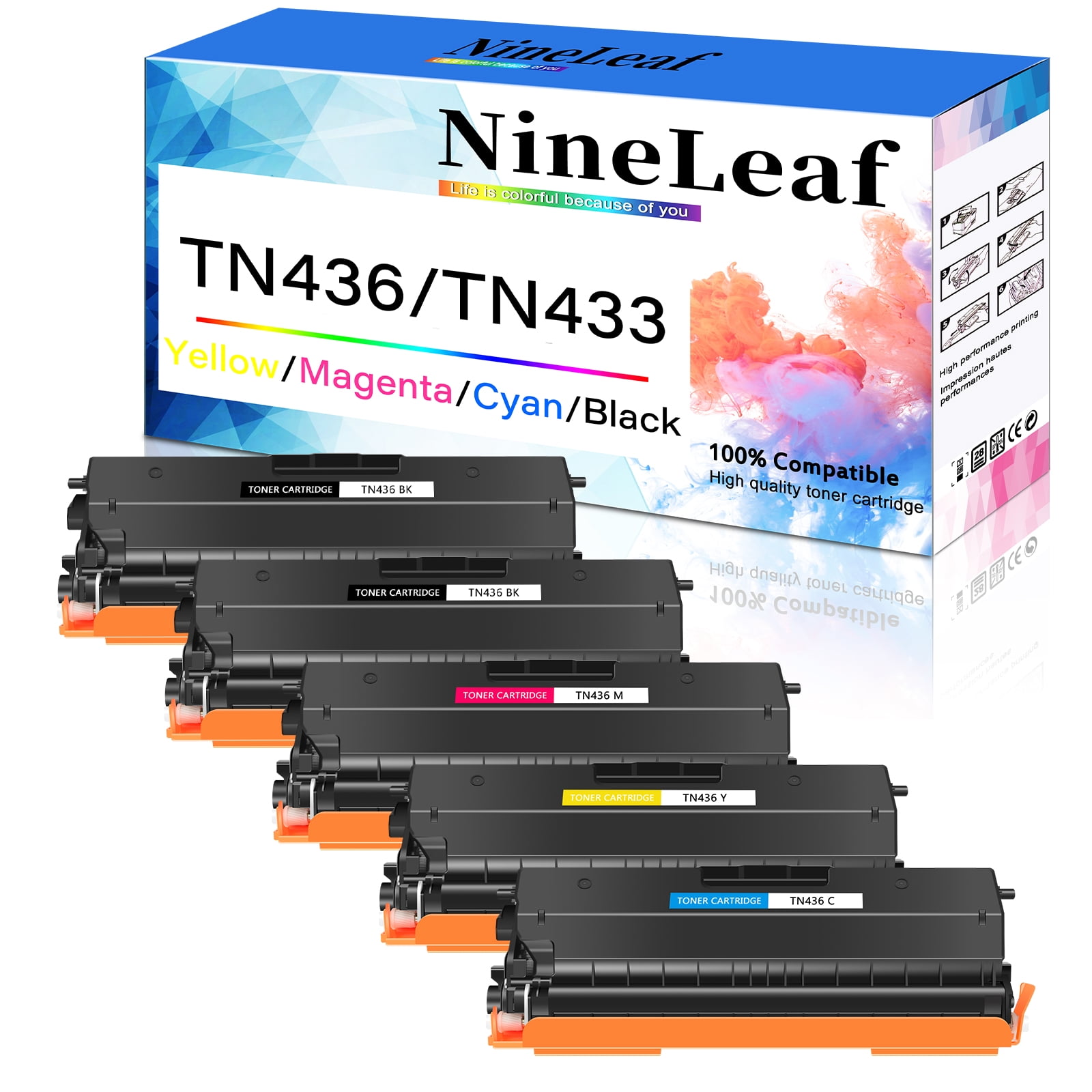 NineLeaf TN436 TN433 High Yield Toner Cartridge Compatible for Brother ...