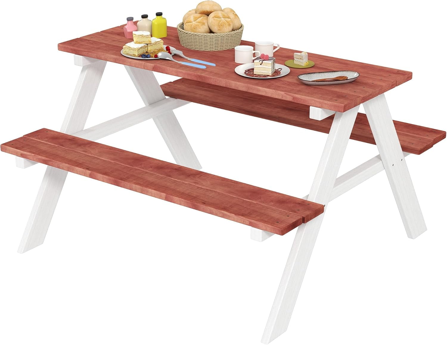 NineSix Kids Picnic Table Set, Wooden Table & Bench Set, Kids Patio ...