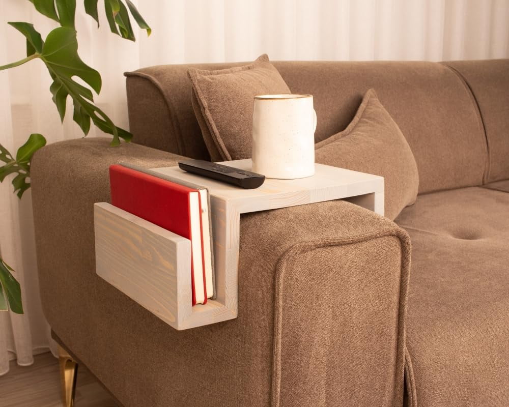 NineSix Wooden Couch Arm Tray – Sofa Armrest Table with Book Magazine ...