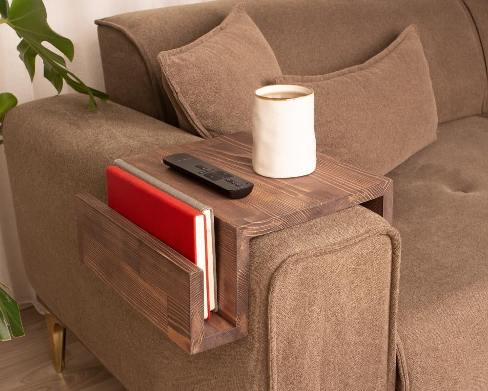 NineSix Wooden Couch Arm Tray – Sofa Armrest Table with Book Magazine ...