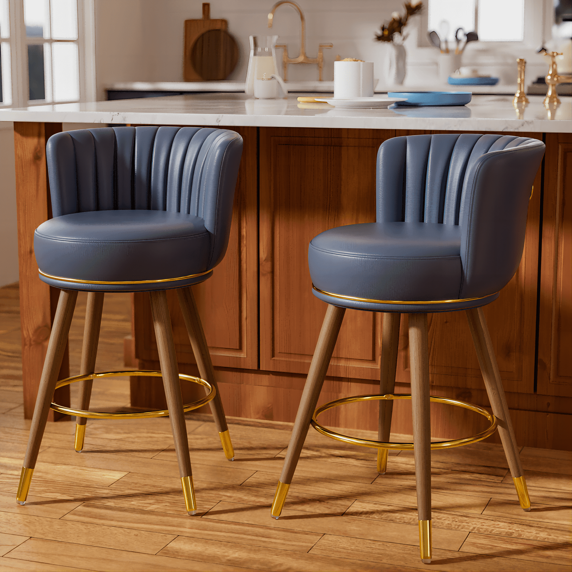 Ninecer 24" Classic Bar Stools, Modern Swivel Counter Stools, PU ...
