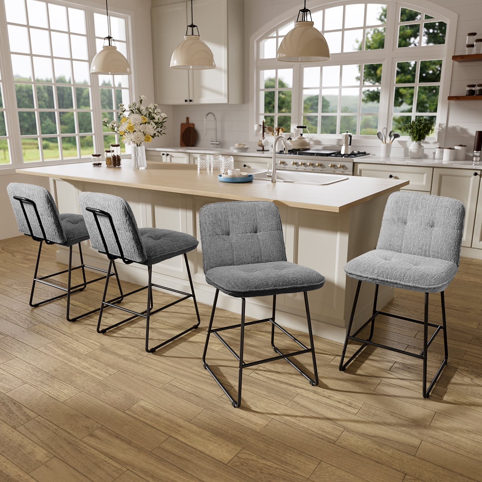 Ninecer Counter Height Bar Stools Set of 4, 26 Inch Upholstered Bar ...