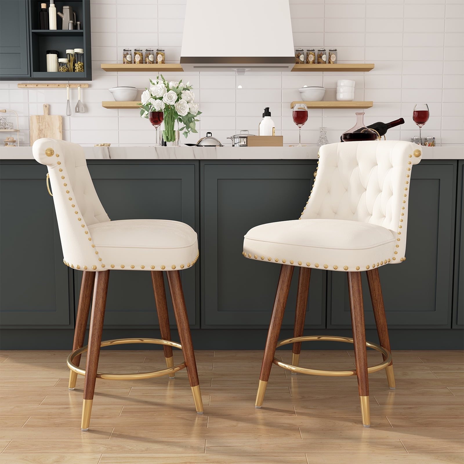 Ninecer 24" Swivel Counter Height Chairs, Elegant Modern Velvet Bar ...