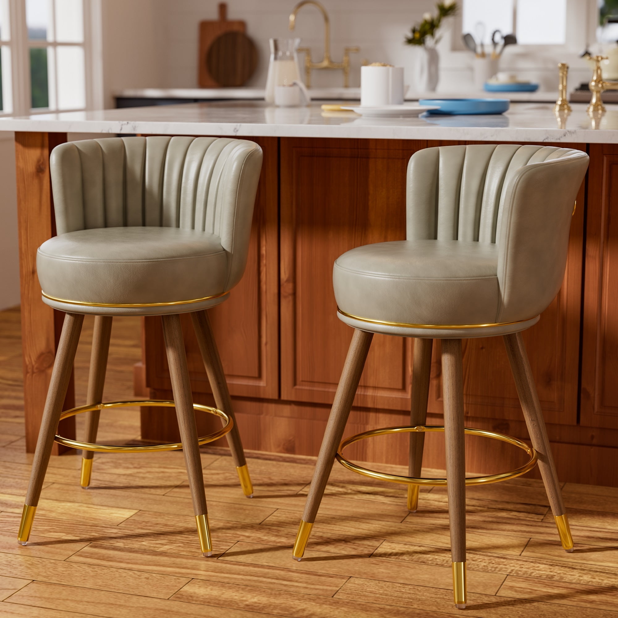 Ninecer Counter Height Bar Stools Set of 2, 26 Inch Swivel PU Leather ...