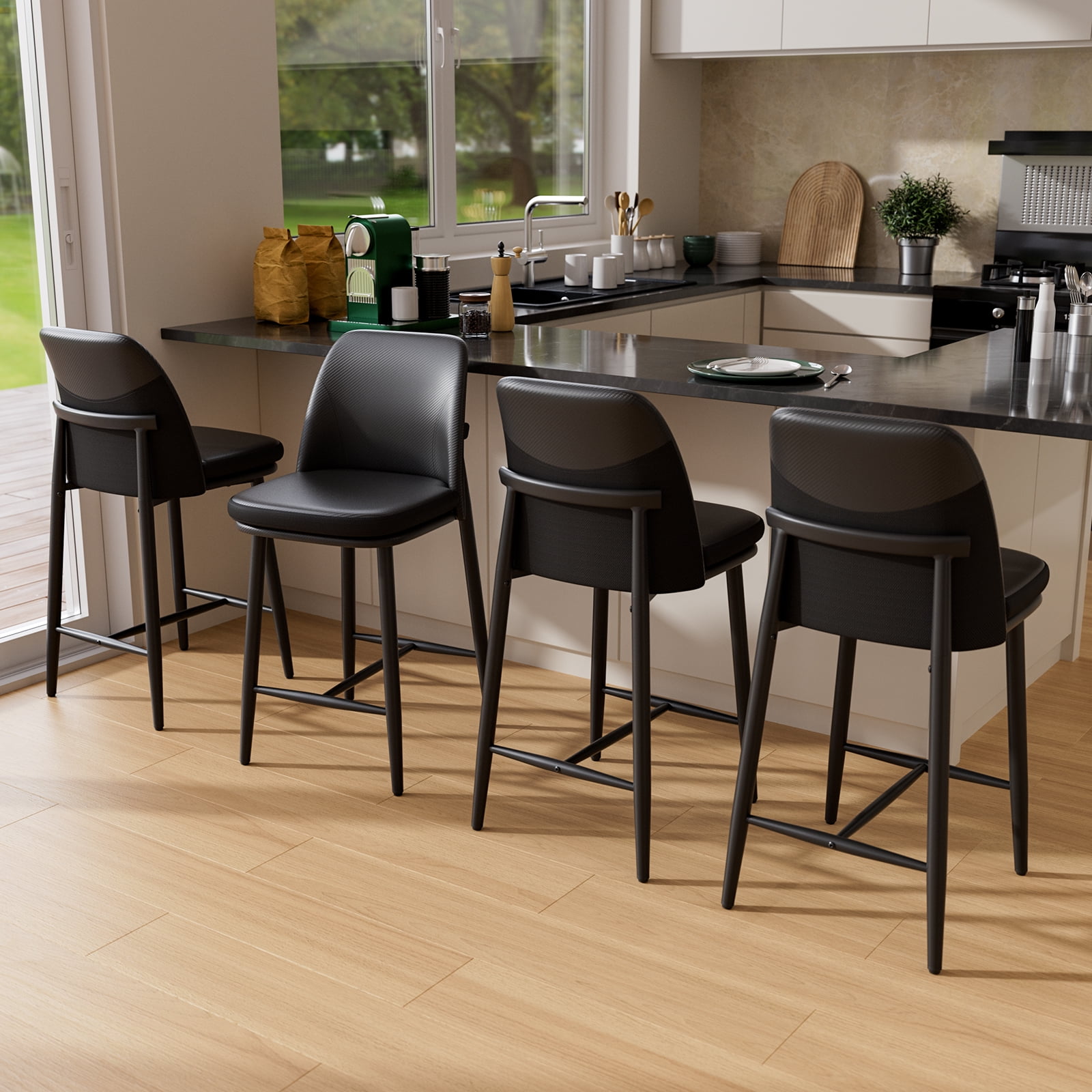 Ninecer 26" Counter Height Bar Stools Set of 4, Upholstered Bar Stools ...