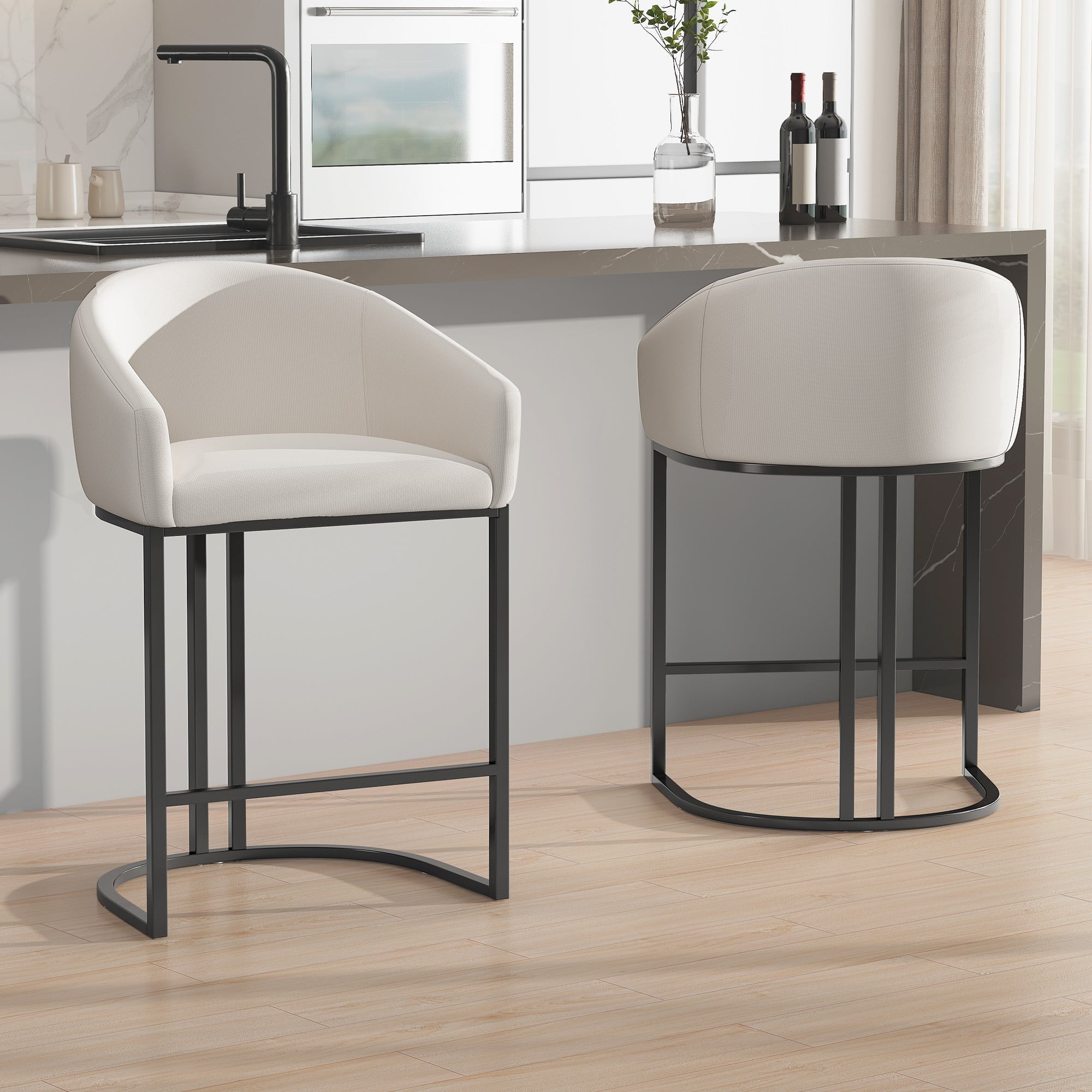 Ninecer 26" Linen Bar Stools with Wide Seat, Counter Height Stools with ...