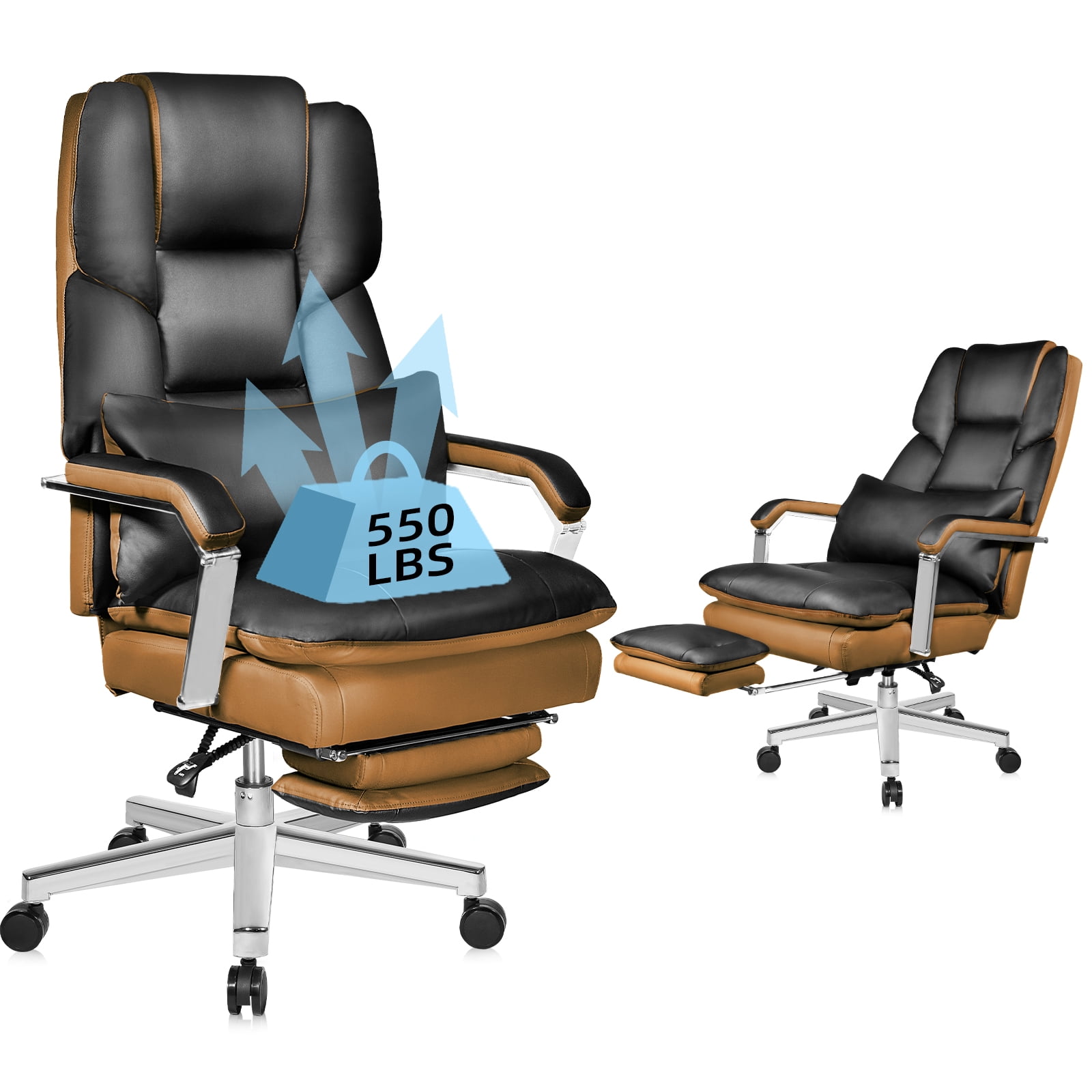 Ninecer Big and Tall Office Chair 550 lbs, PU Leather Reclining Office ...