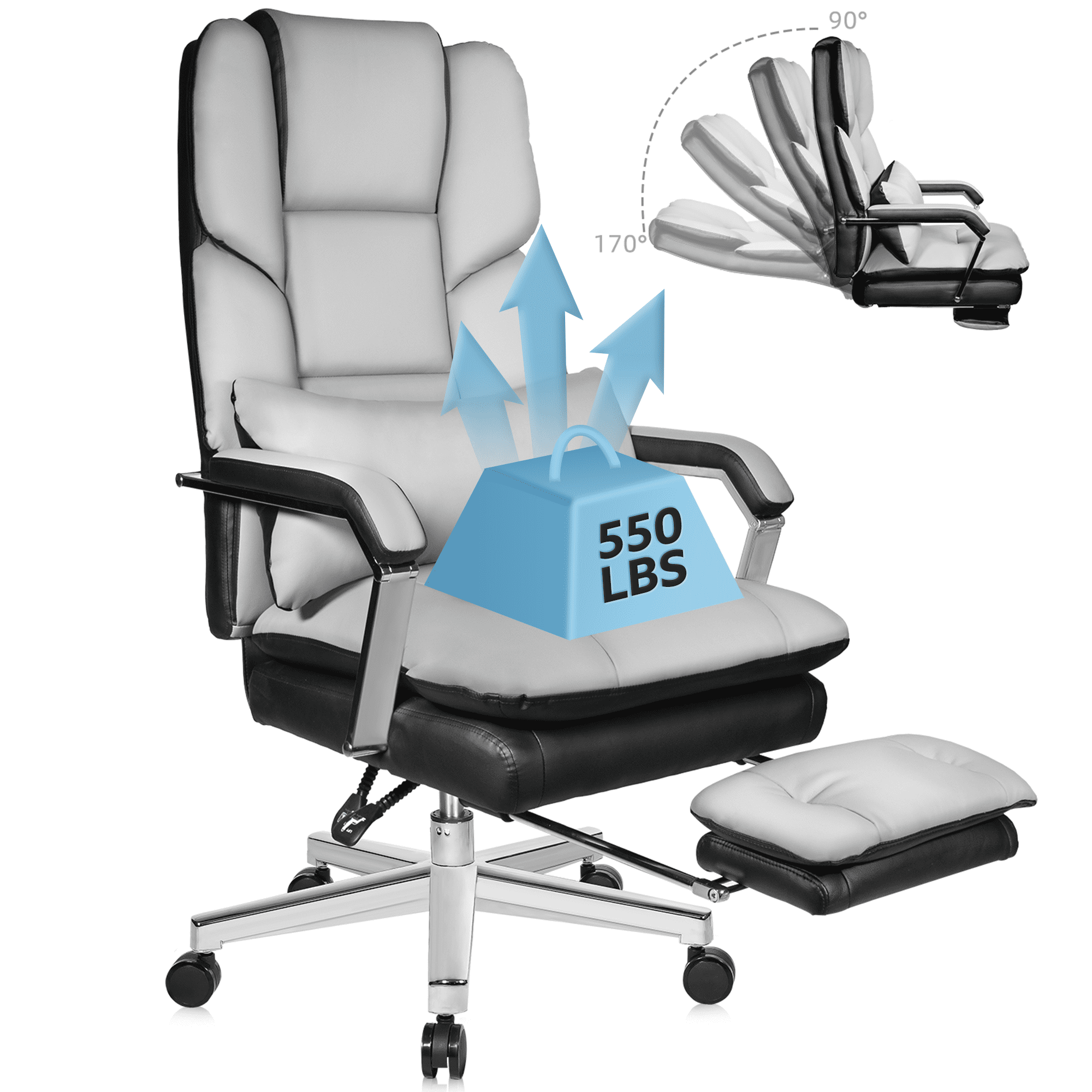 Ninecer Big and Tall Office Chair 550 lbs, PU Leather Reclining Office ...