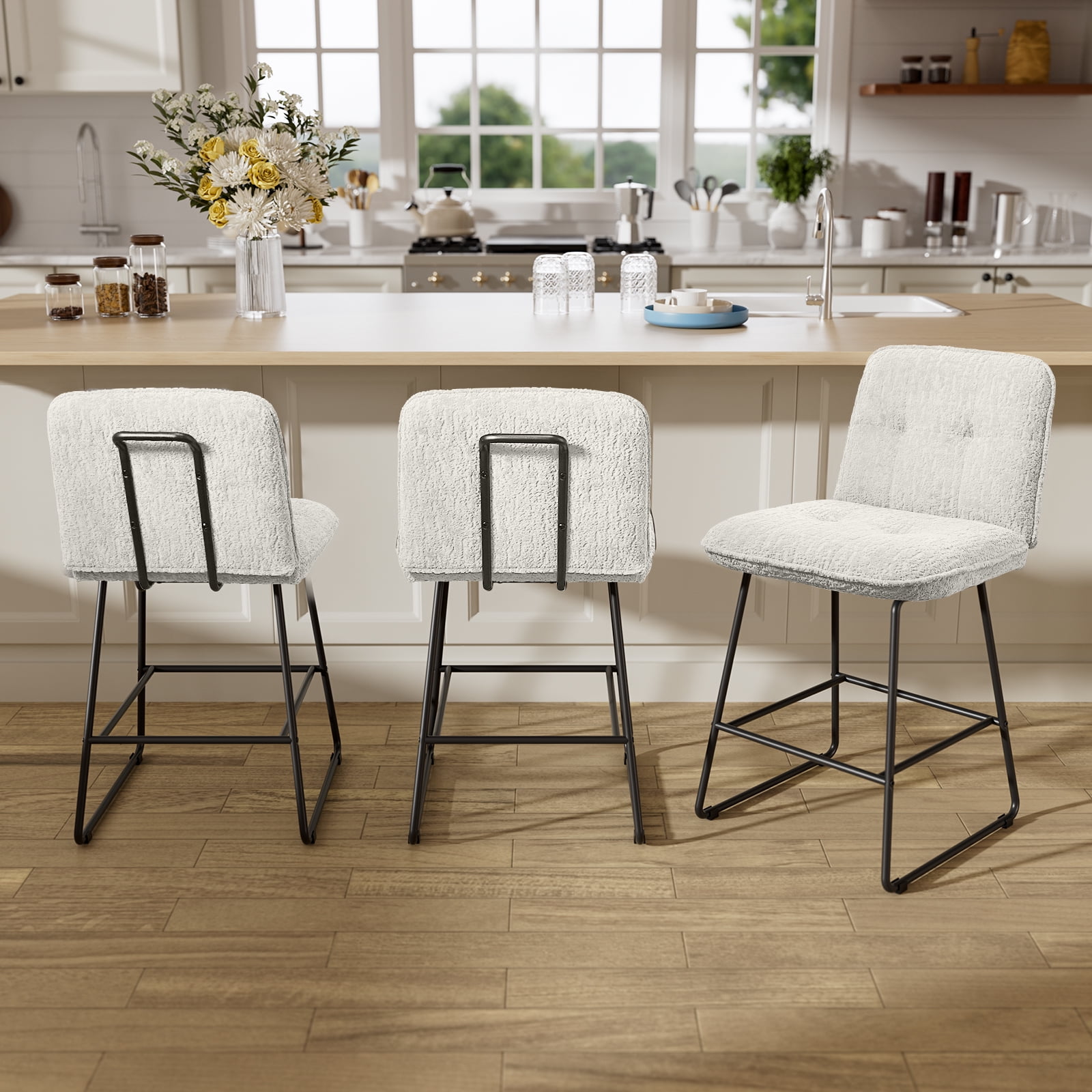 Ninecer Counter Height Bar Stools Set of 3, 26 Inch Upholstered Bar ...